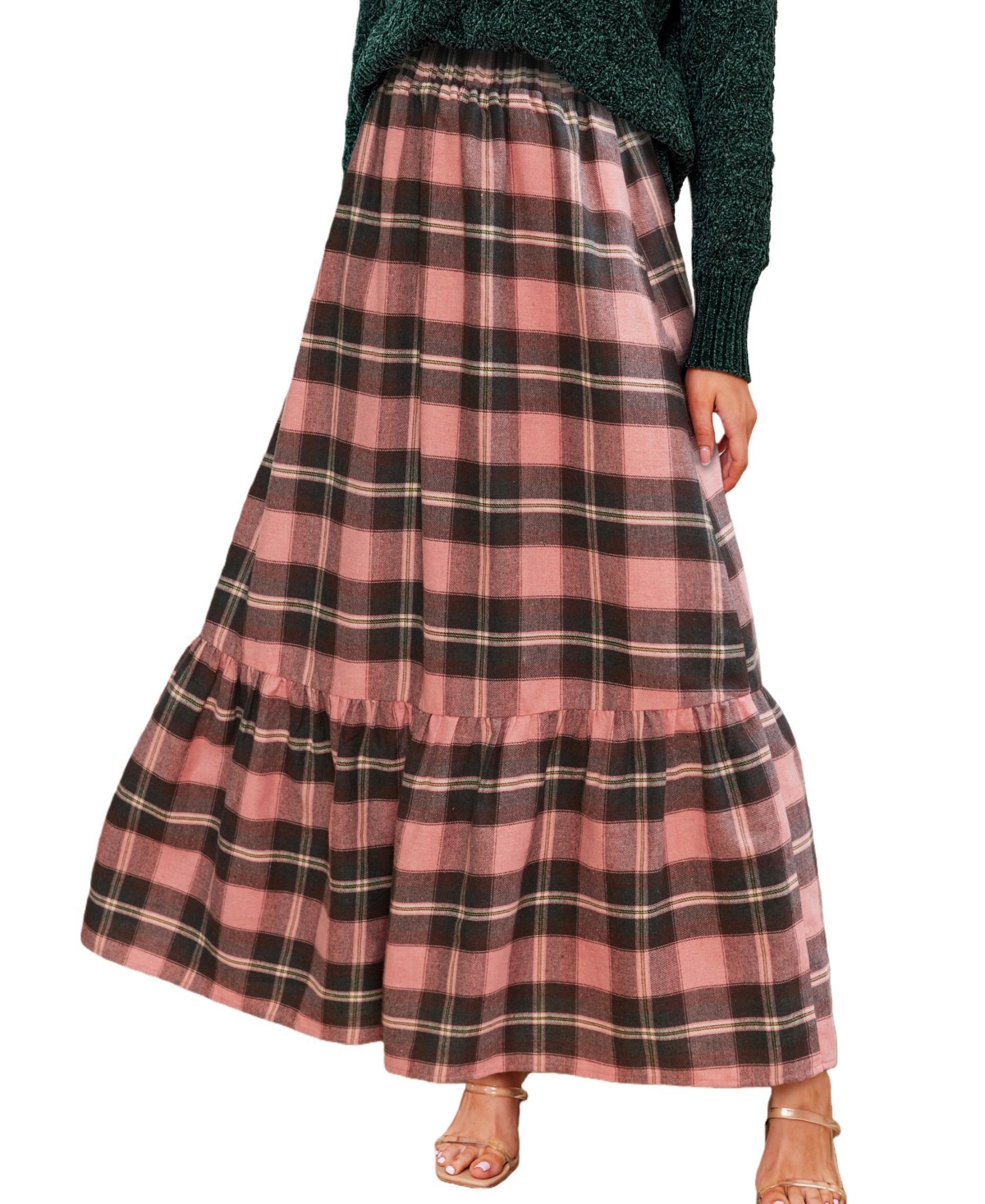 Click here for Cupshe Womens Plaid Ruffled Maxi Skirt - Pink prices