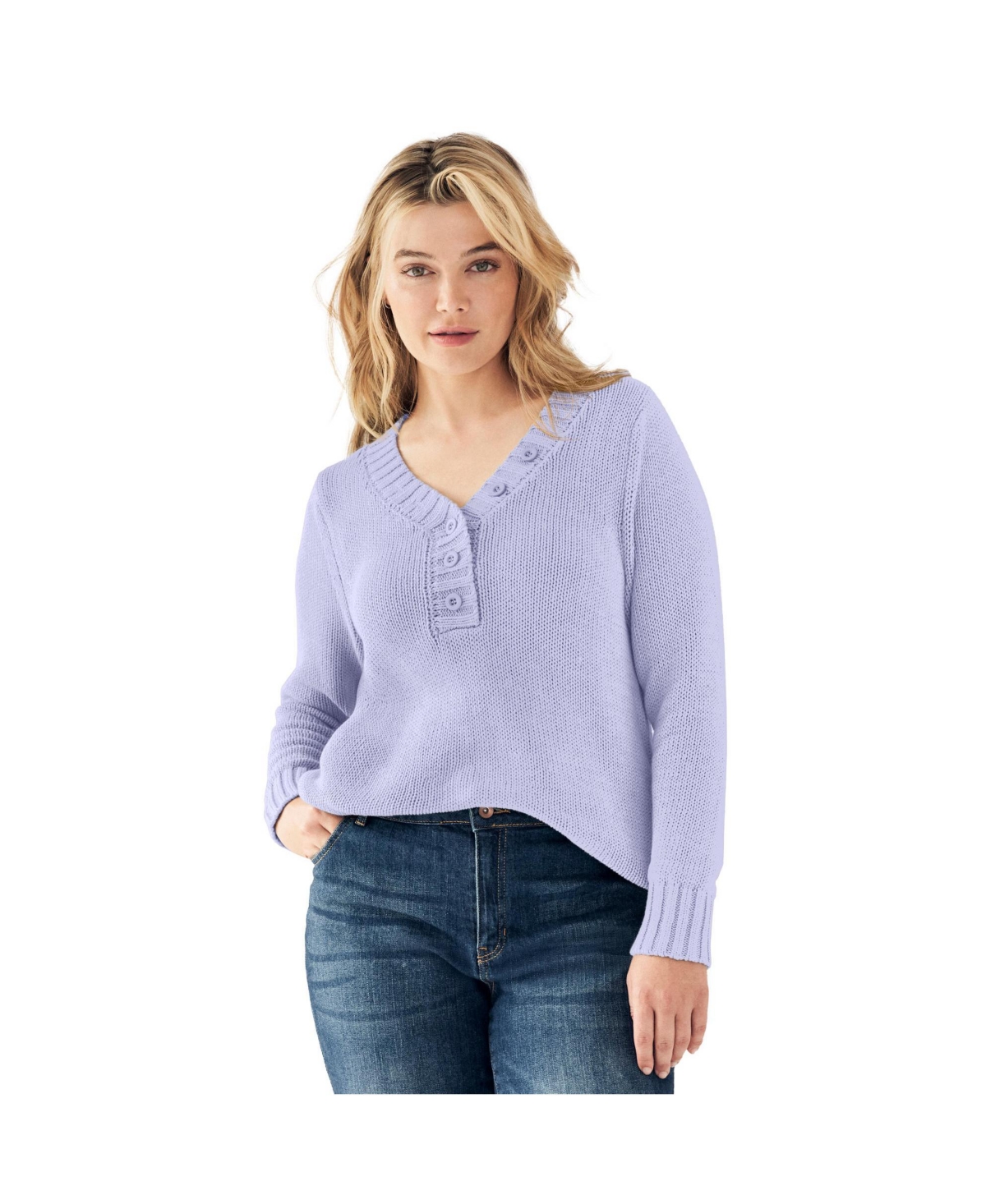 Click here for ellos Womens Button Y-Neck Sweater - Lavender mist prices