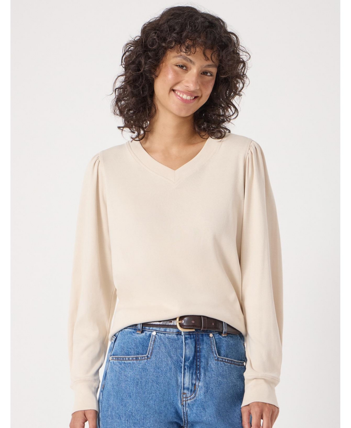 Click here for Hush Womens Emily V-Neck Puff Sleeve Top - Almond prices