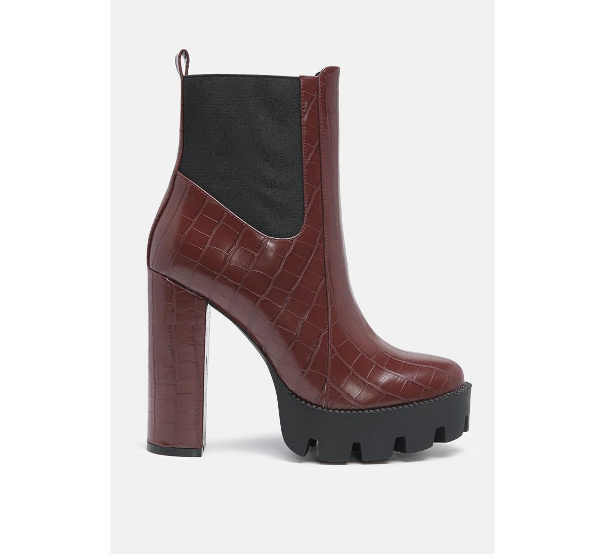 Click here for London Rag Beatriz Croc Print Block Heel Ankle Boo... prices