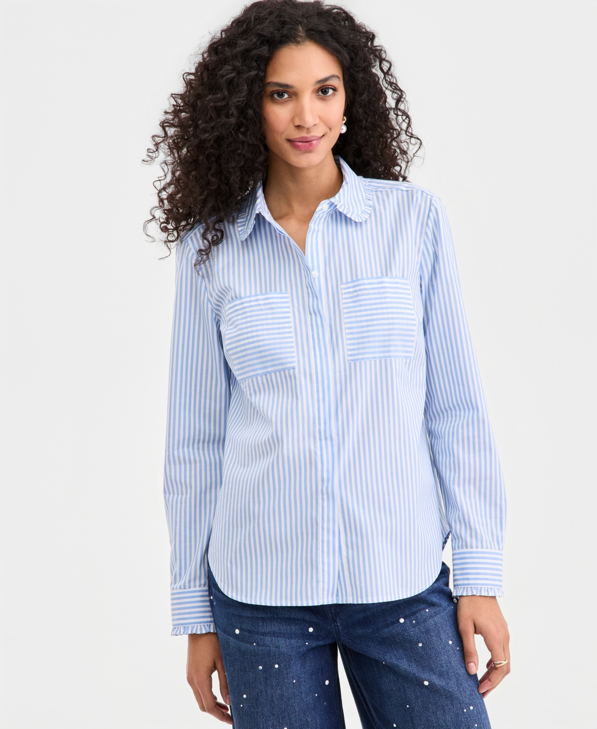 Click here for On 34th Womens Woven Striped Button-Down Shirt  Ma... prices