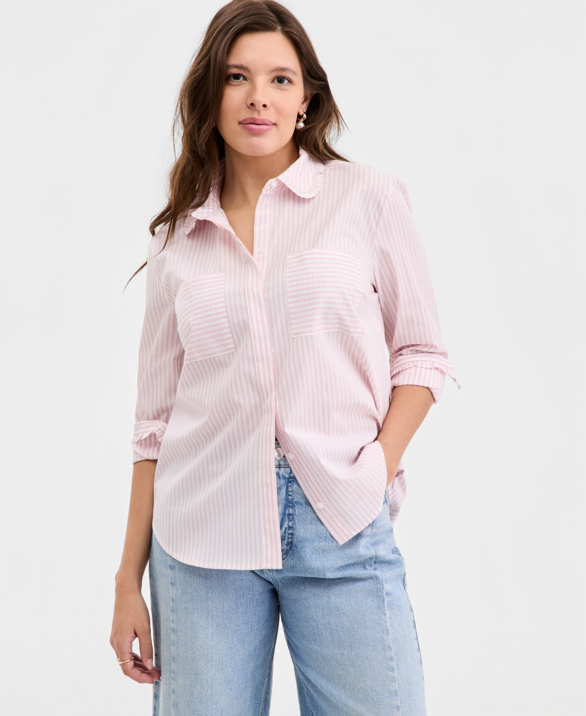 Click here for On 34th Womens Woven Striped Button-Down Shirt  Ma... prices