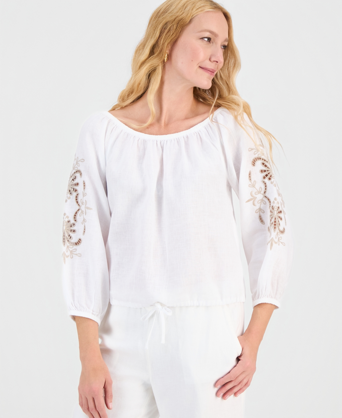 Click here for Charter Club Petite Tile Print 3/4-Sleeve Gathered... prices