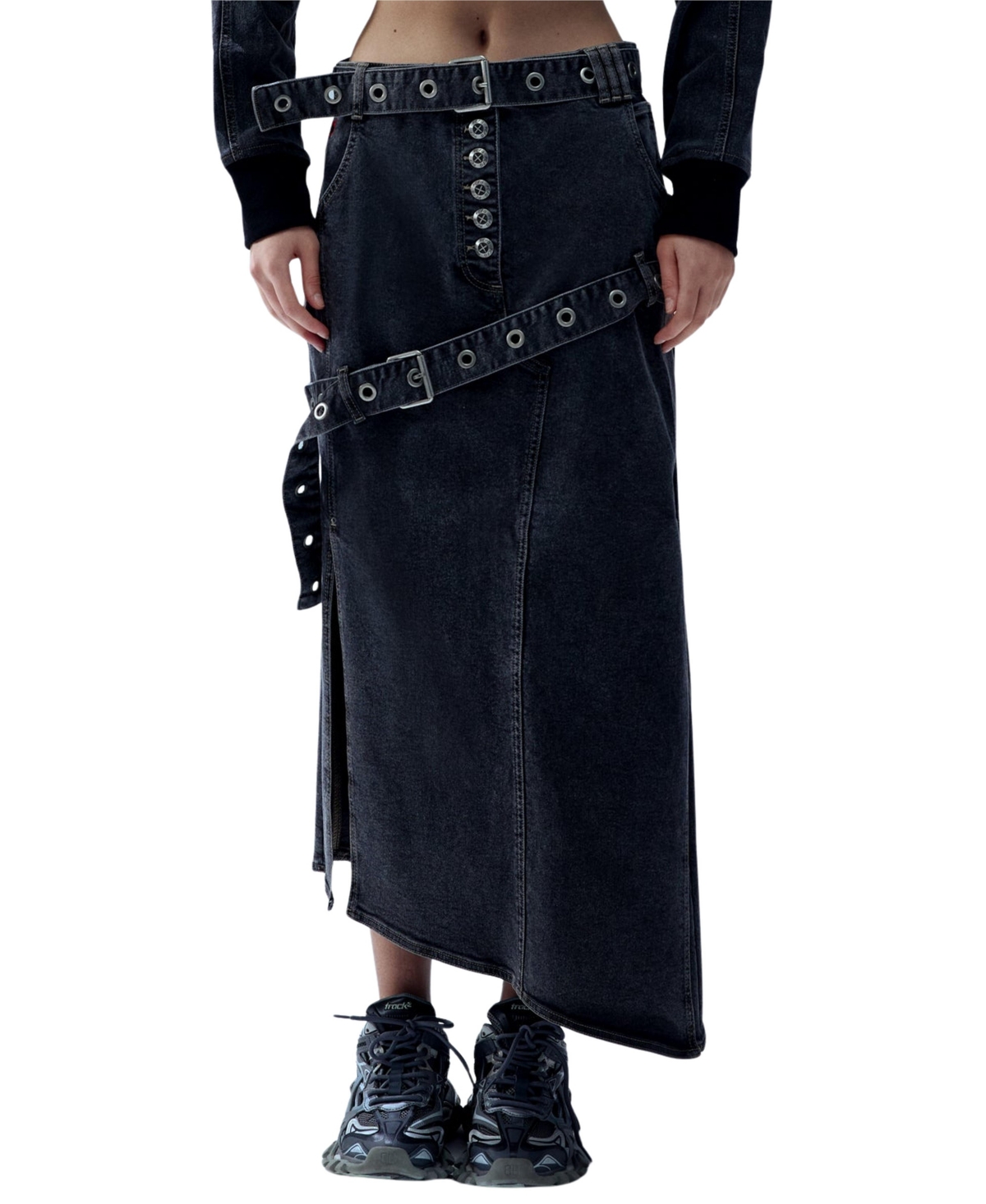 Click here for Pcfg Womens Colorblocked Stretch Denim Skirt - Bla... prices