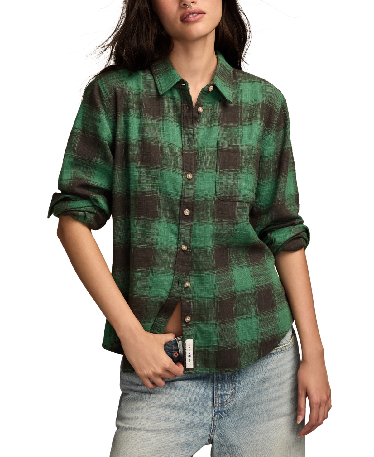 Click here for Lucky Brand Womens Clyde Plaid Boyfriend Button-Do... prices