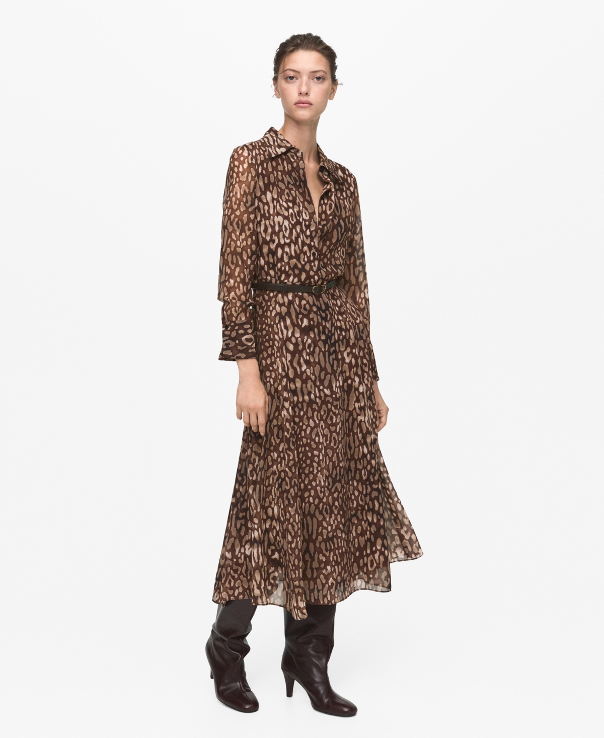 Click here for Mango Womens Leopard-Print Belt Shirt Dress - Brow... prices