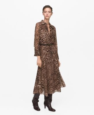 Mango Women's Leopard-Print Belt Shirt Dress - Macy's