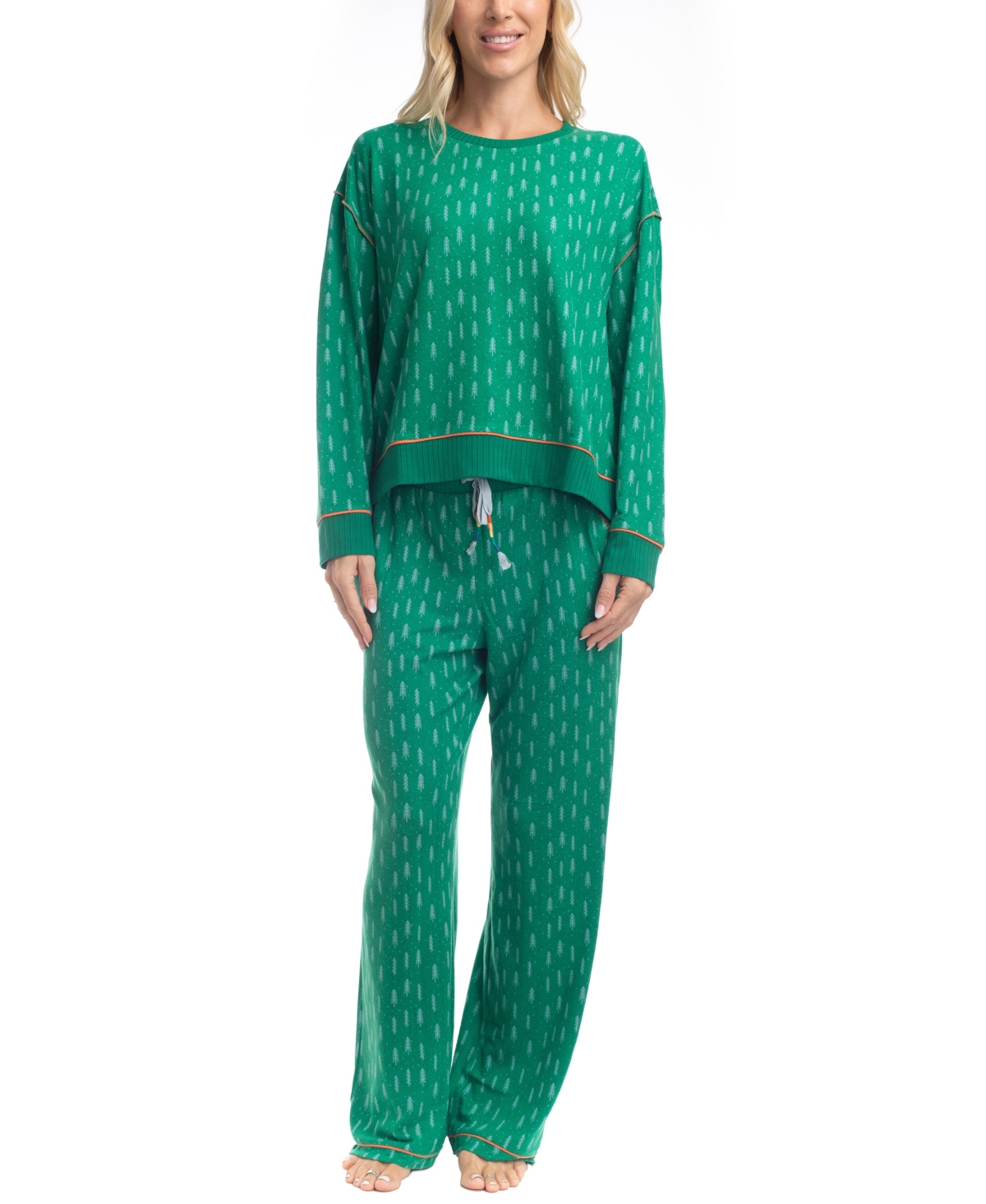 Ocean Pacific Womens 2-Pc. Waves For Days Knit Pajamas Set - Green