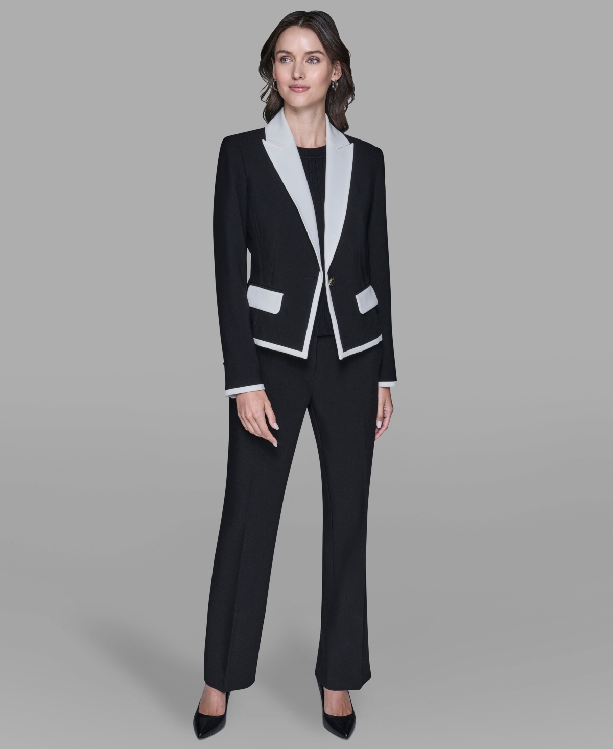 Click here for Karl Lagerfeld Paris Womens Contrast Cropped Lapel... prices