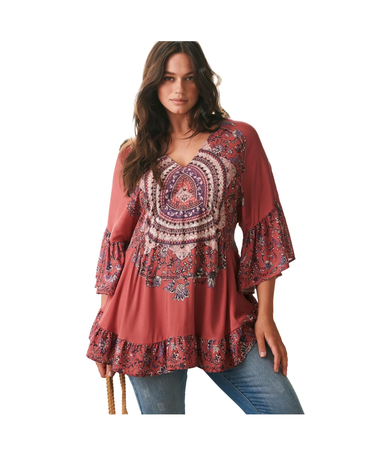 Click here for Avenue Womens Frankie Frill Detail Tunic - Terraco... prices