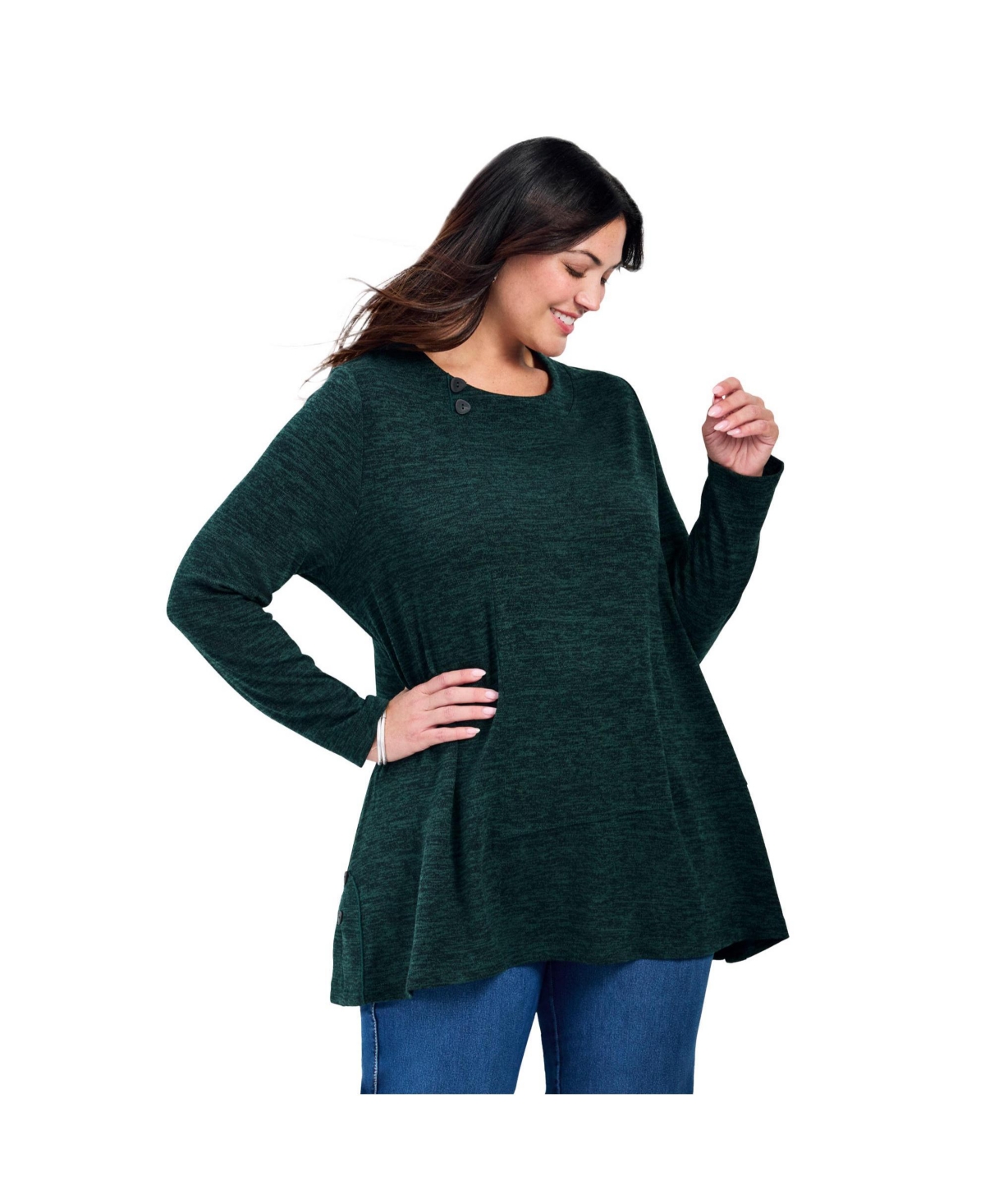 Click here for Avenue Womens Ruby Button Detail Hacci Top - Fores... prices