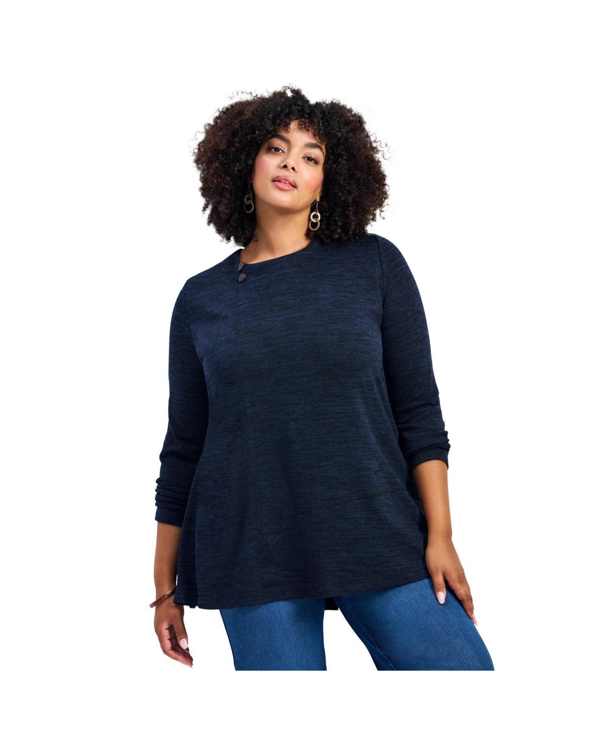 Click here for Avenue Womens Ruby Button Detail Hacci Top - Navy prices