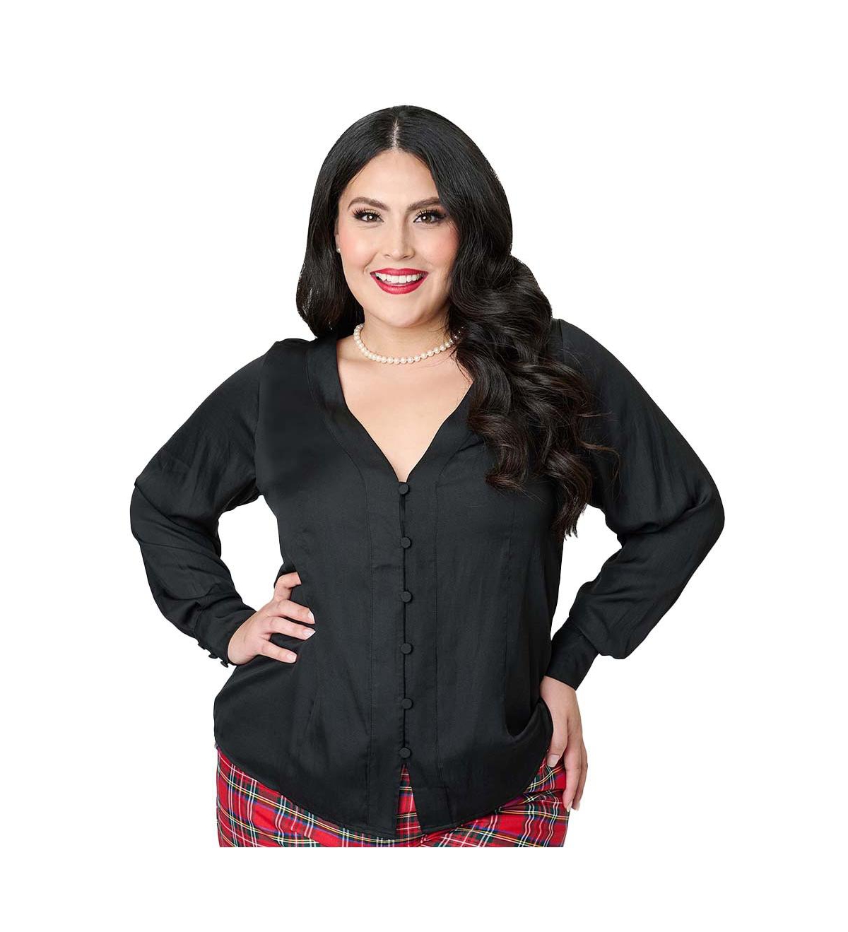 Click here for Unique Vintage Plus Size Long Sleeve Blouse - Soli... prices