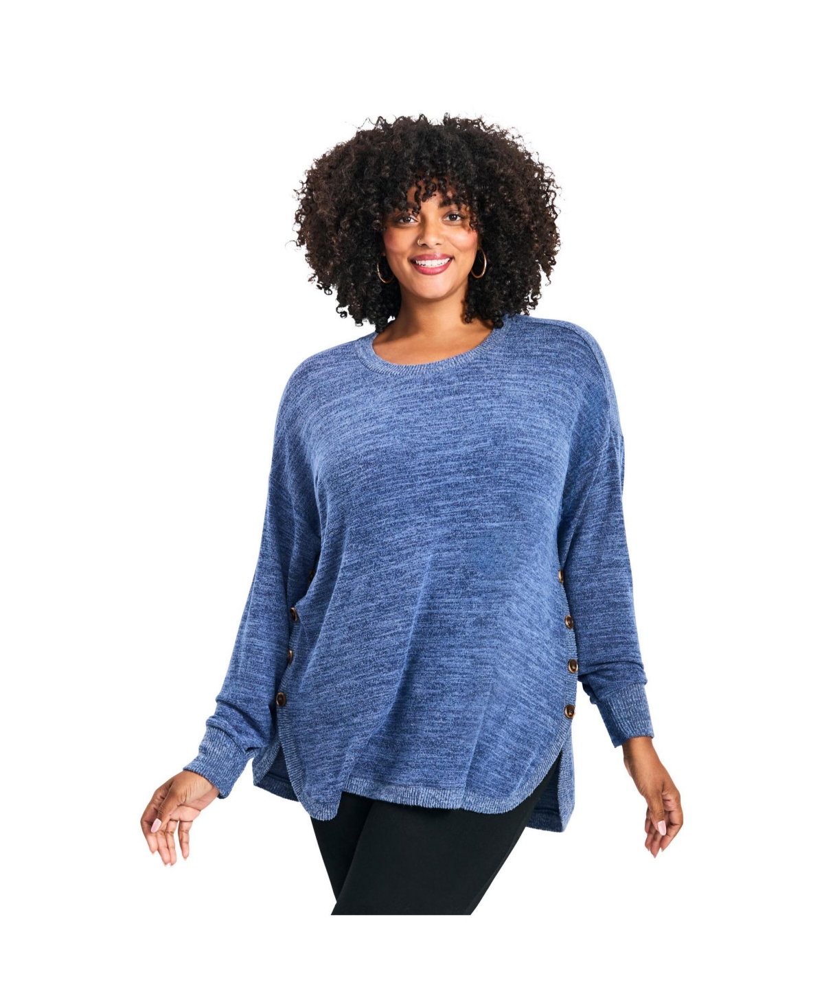 Click here for Avenue Womens Bec Button Detail Hacci Top - Navy prices