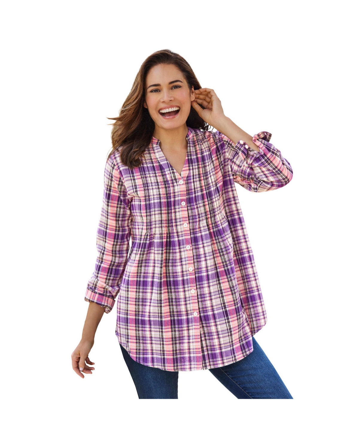 Click here for Woman Within Womens Plus Size Pintucked Flannel Sh... prices