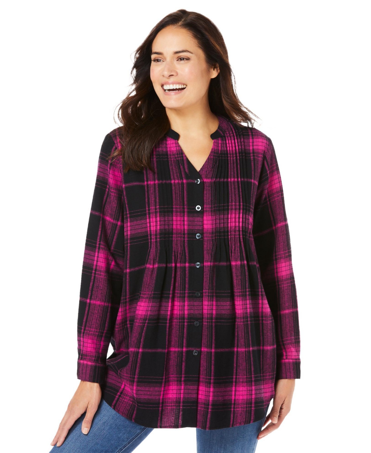 Click here for Woman Within Womens Plus Size Pintucked Flannel Sh... prices