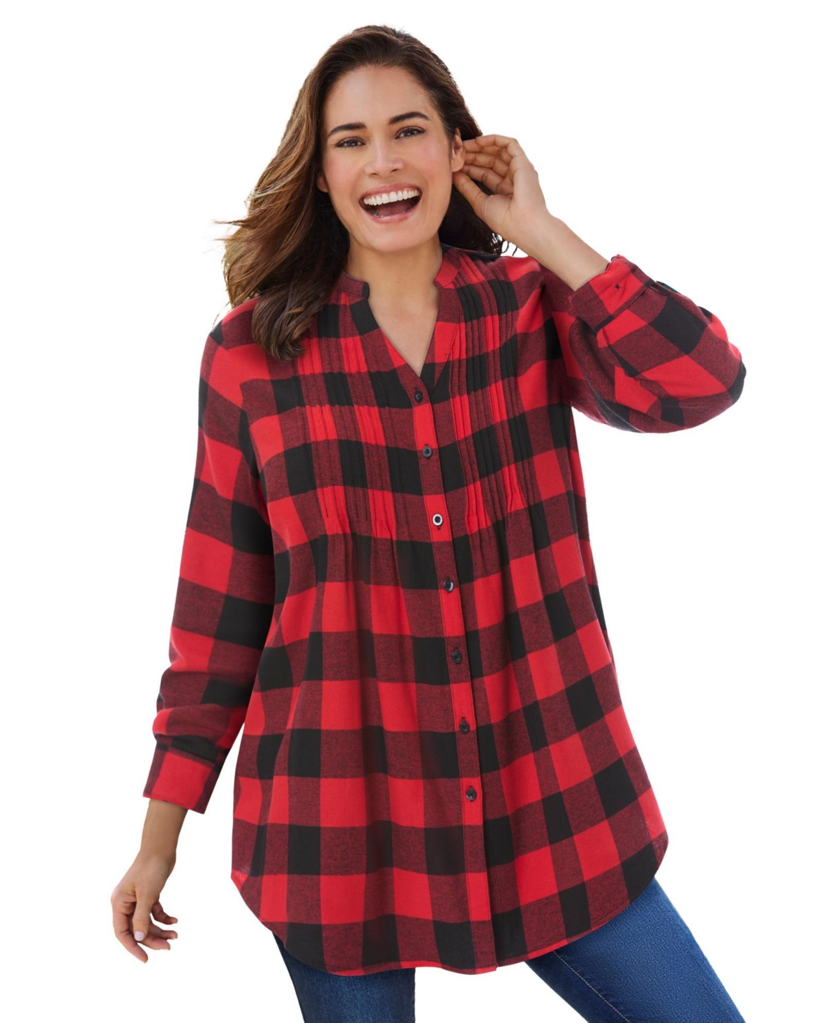 Click here for Woman Within Womens Plus Size Pintucked Flannel Sh... prices