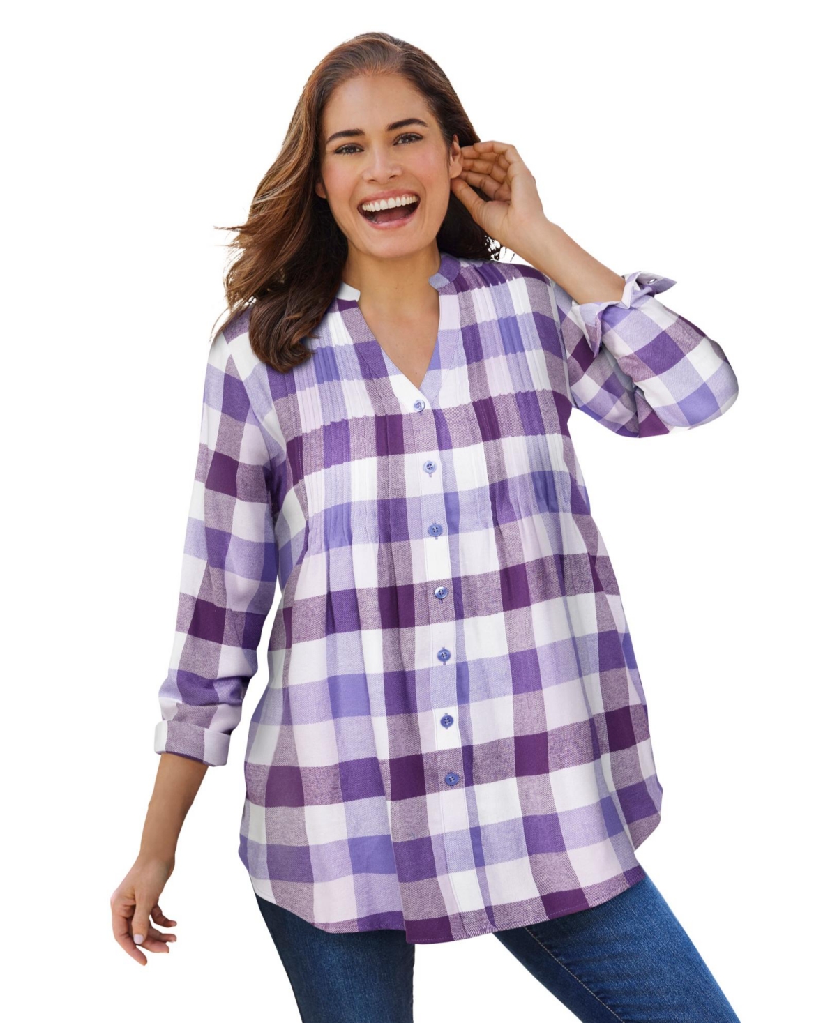 Click here for Woman Within Womens Plus Size Pintucked Flannel Sh... prices