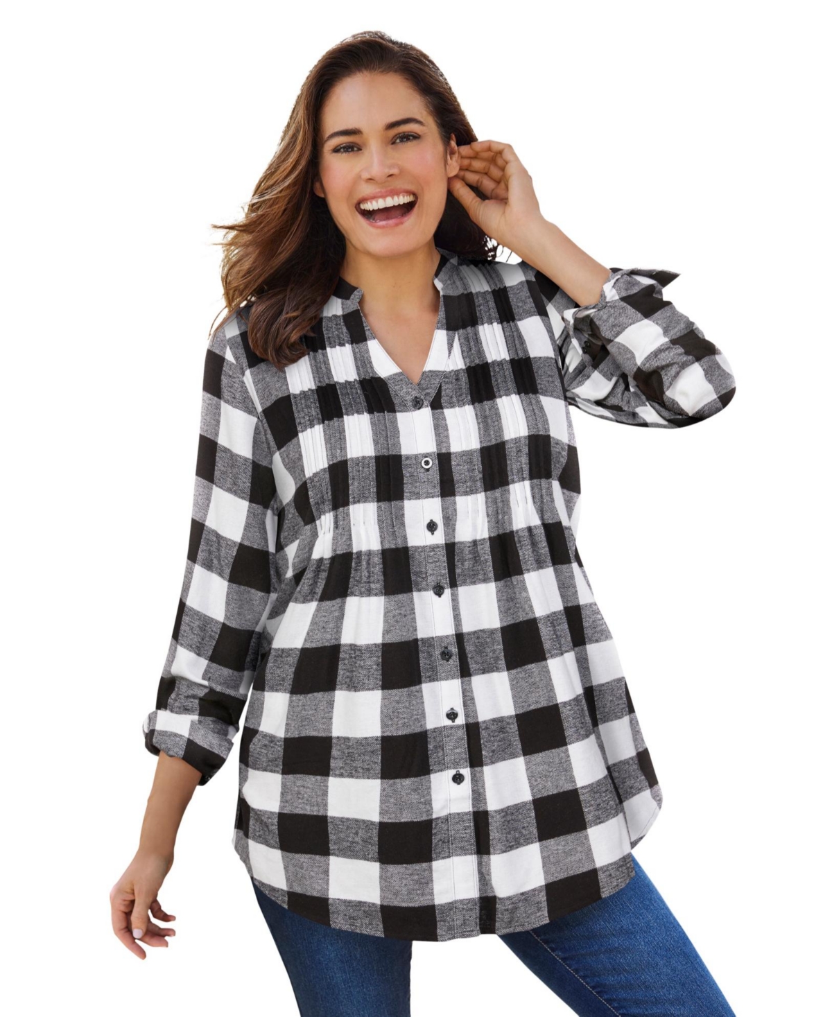 Click here for Woman Within Womens Plus Size Pintucked Flannel Sh... prices