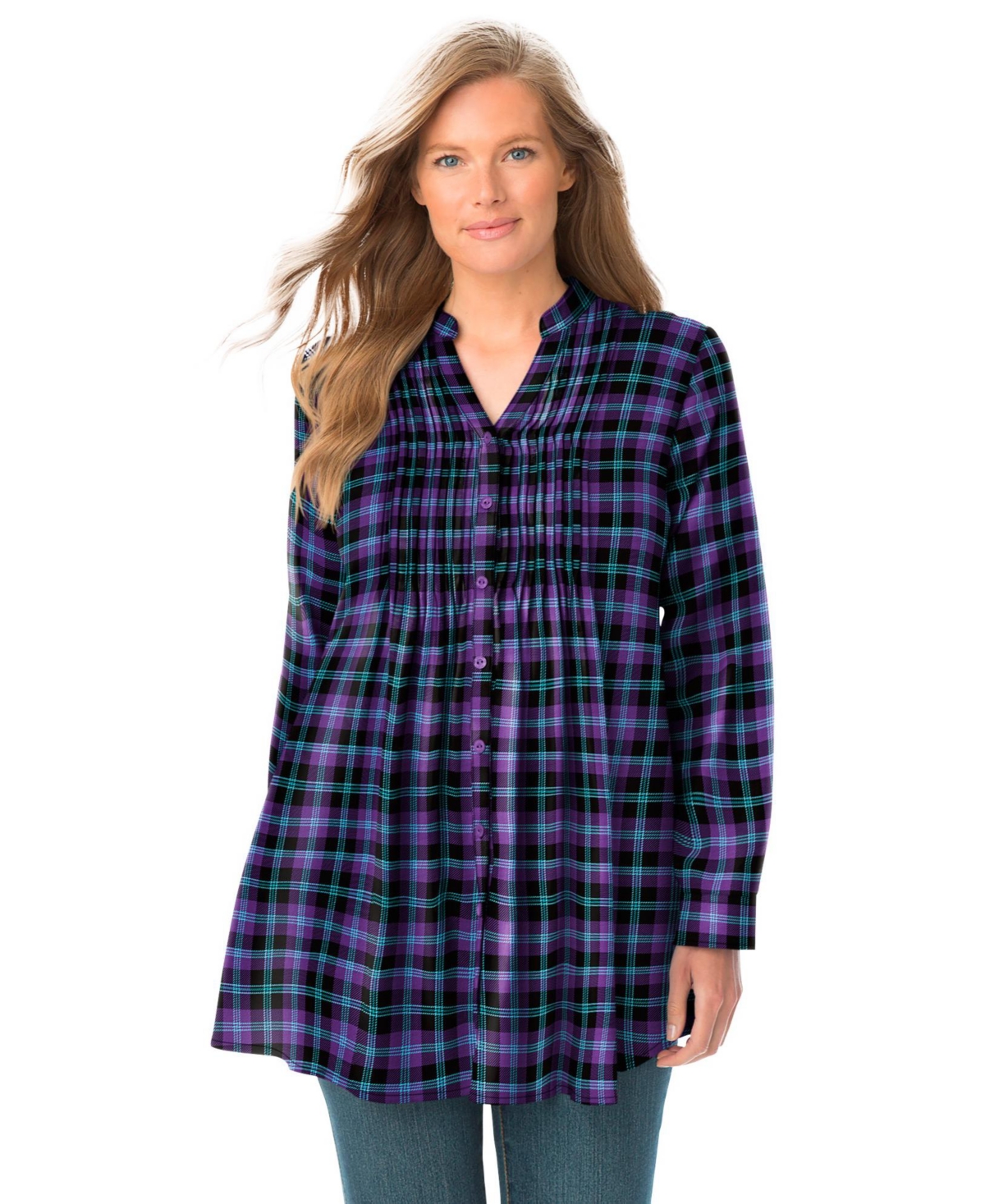 Click here for Woman Within Womens Plus Size Pintucked Flannel Sh... prices