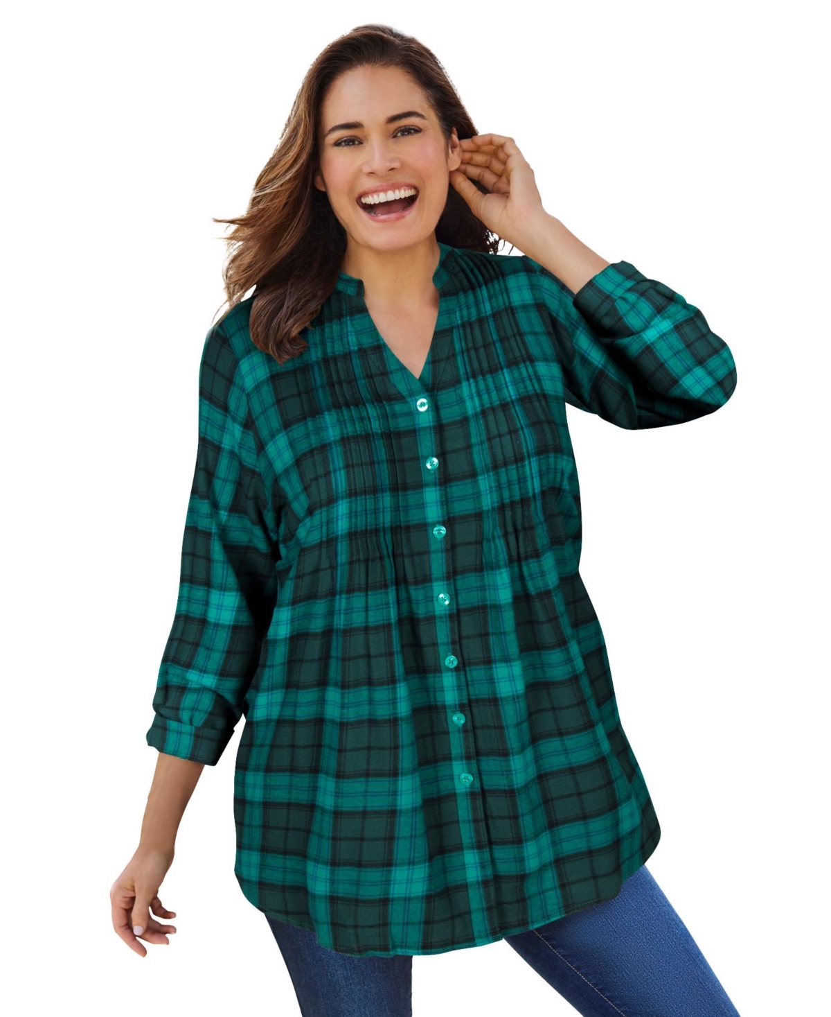 Click here for Woman Within Womens Plus Size Pintucked Flannel Sh... prices