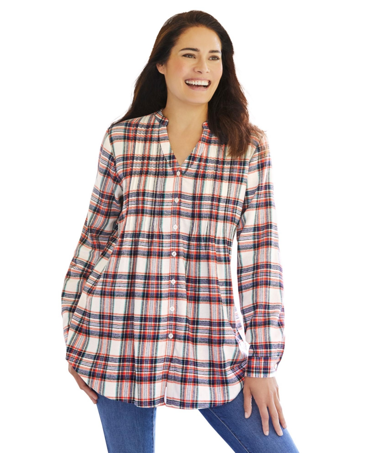 Click here for Woman Within Womens Plus Size Pintucked Flannel Sh... prices