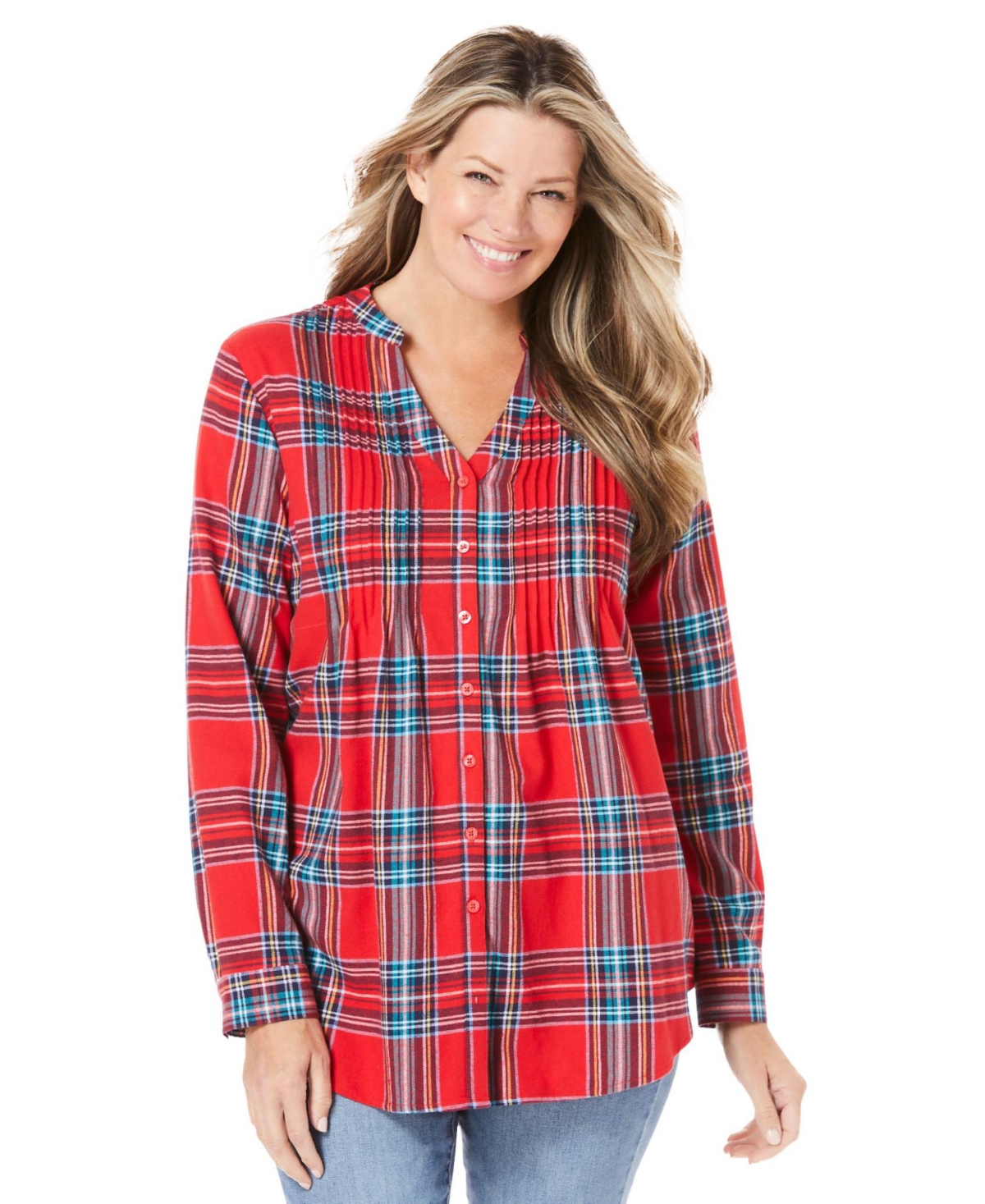 Click here for Woman Within Womens Plus Size Pintucked Flannel Sh... prices