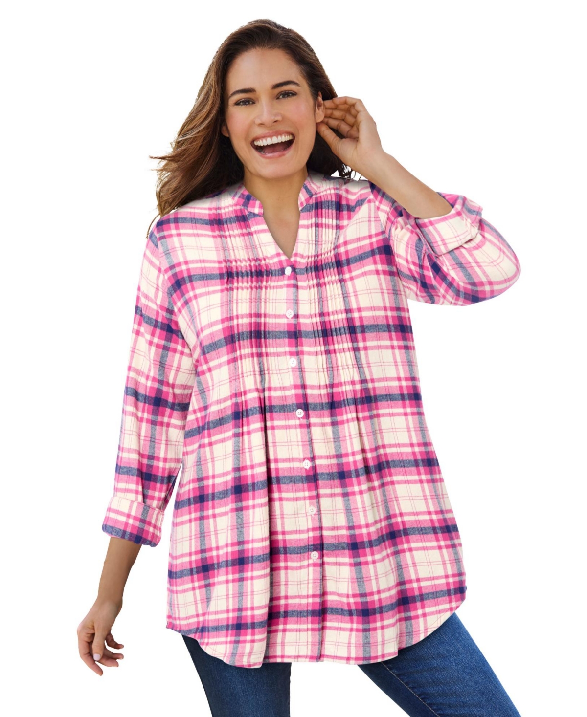 Click here for Woman Within Womens Plus Size Pintucked Flannel Sh... prices