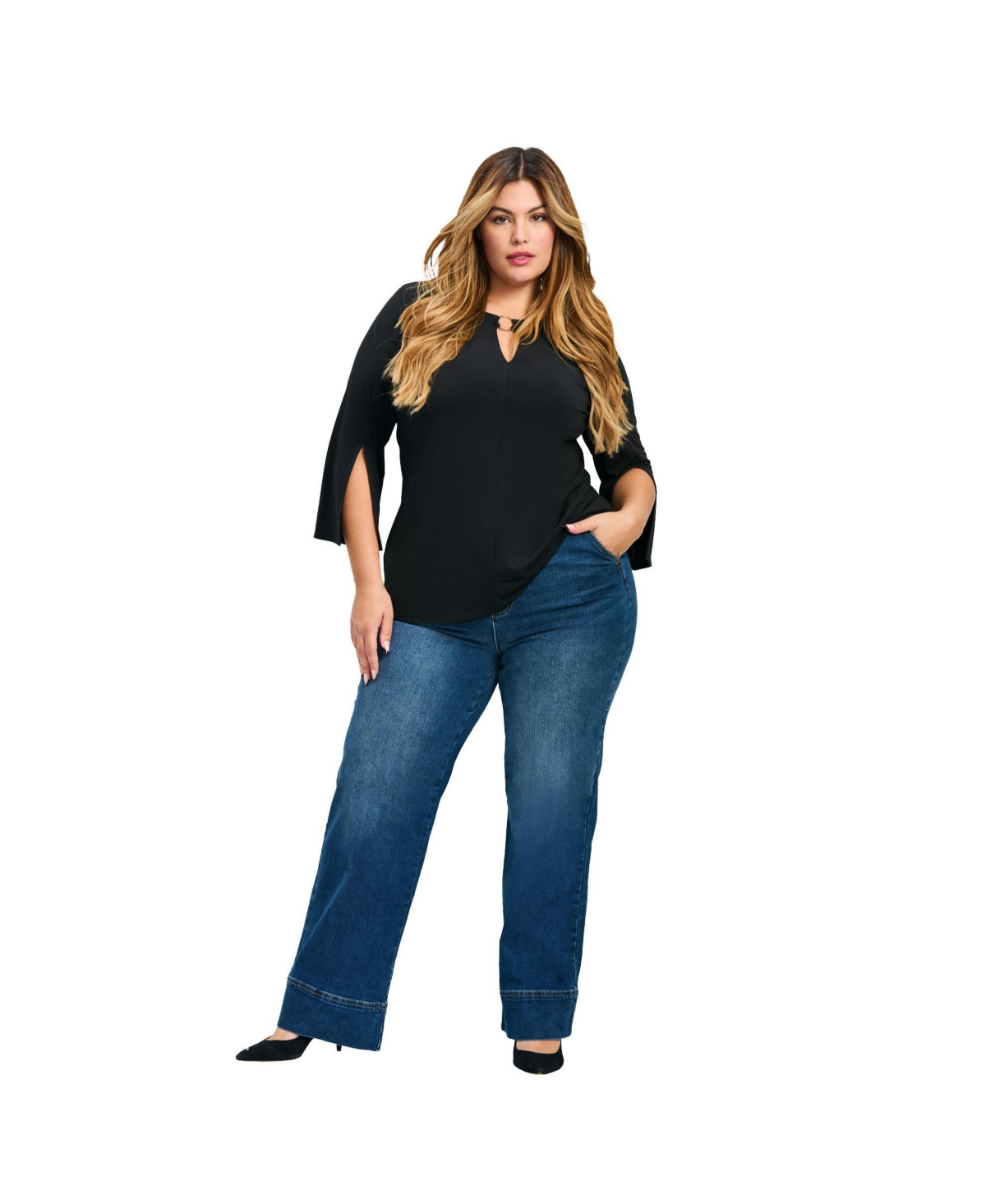 Click here for Avenue Womens Kira Wide Leg Jeans - Mid wash prices