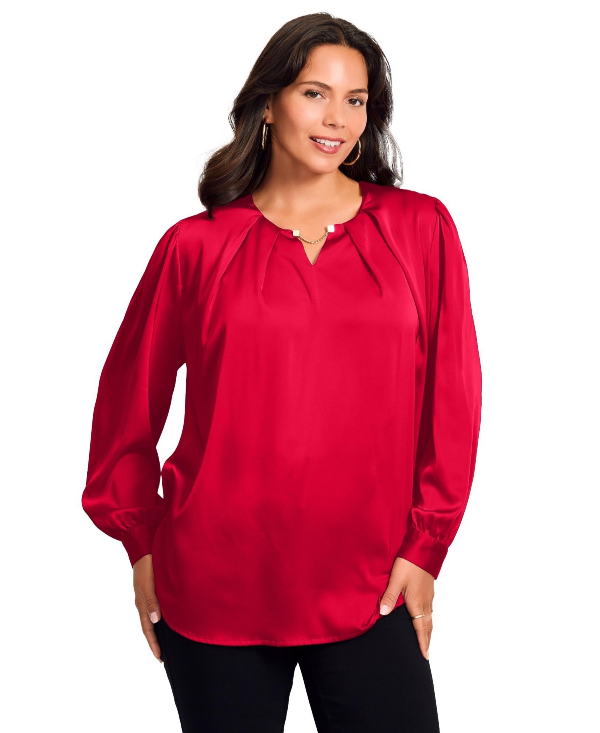 Click here for Avenue Womens Chain Detail Satin Top - Vibrant red prices
