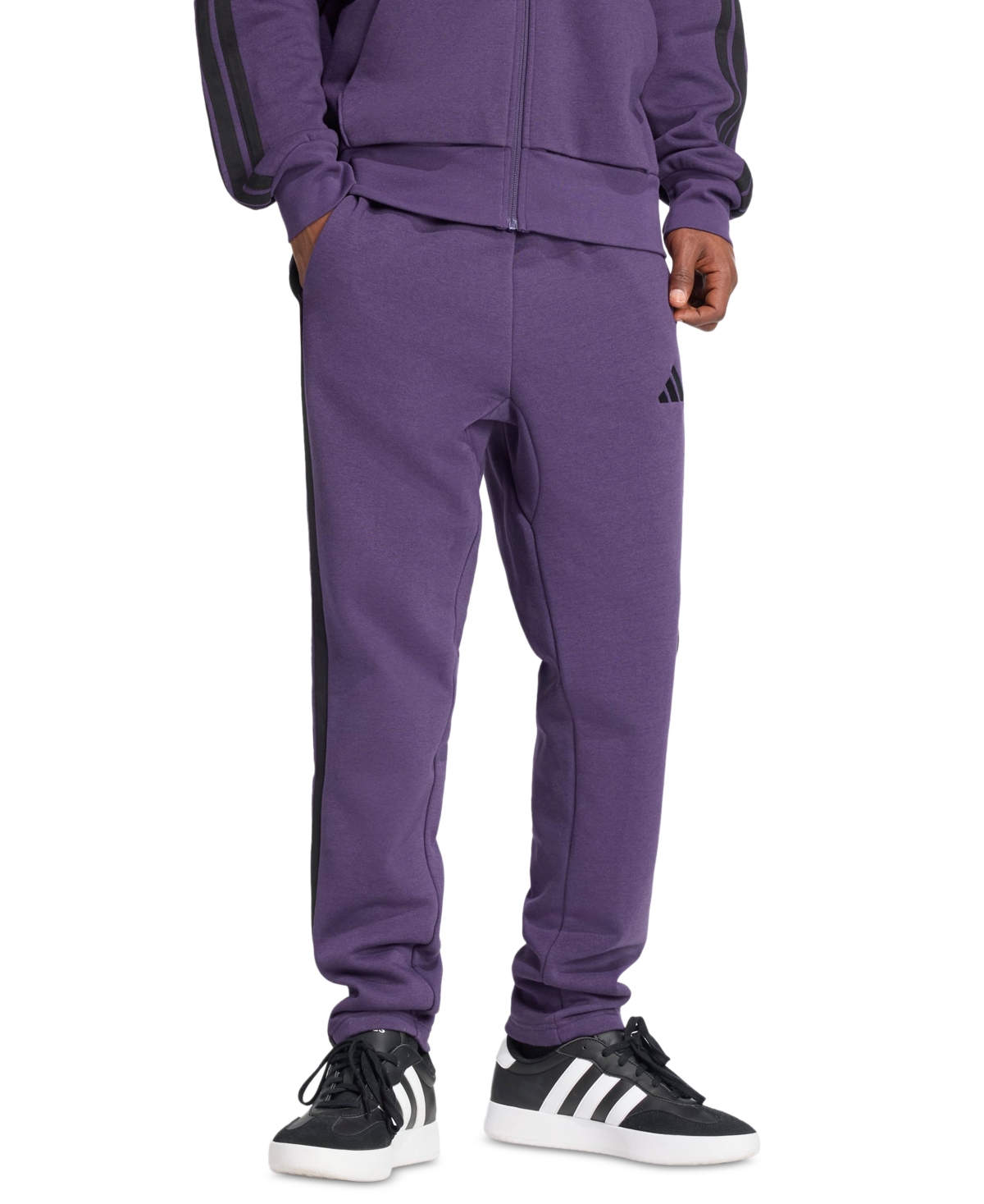 adidas Mens Essentials Regular-Fit 3-Stripes Track Pants - Aurora Plum/Black