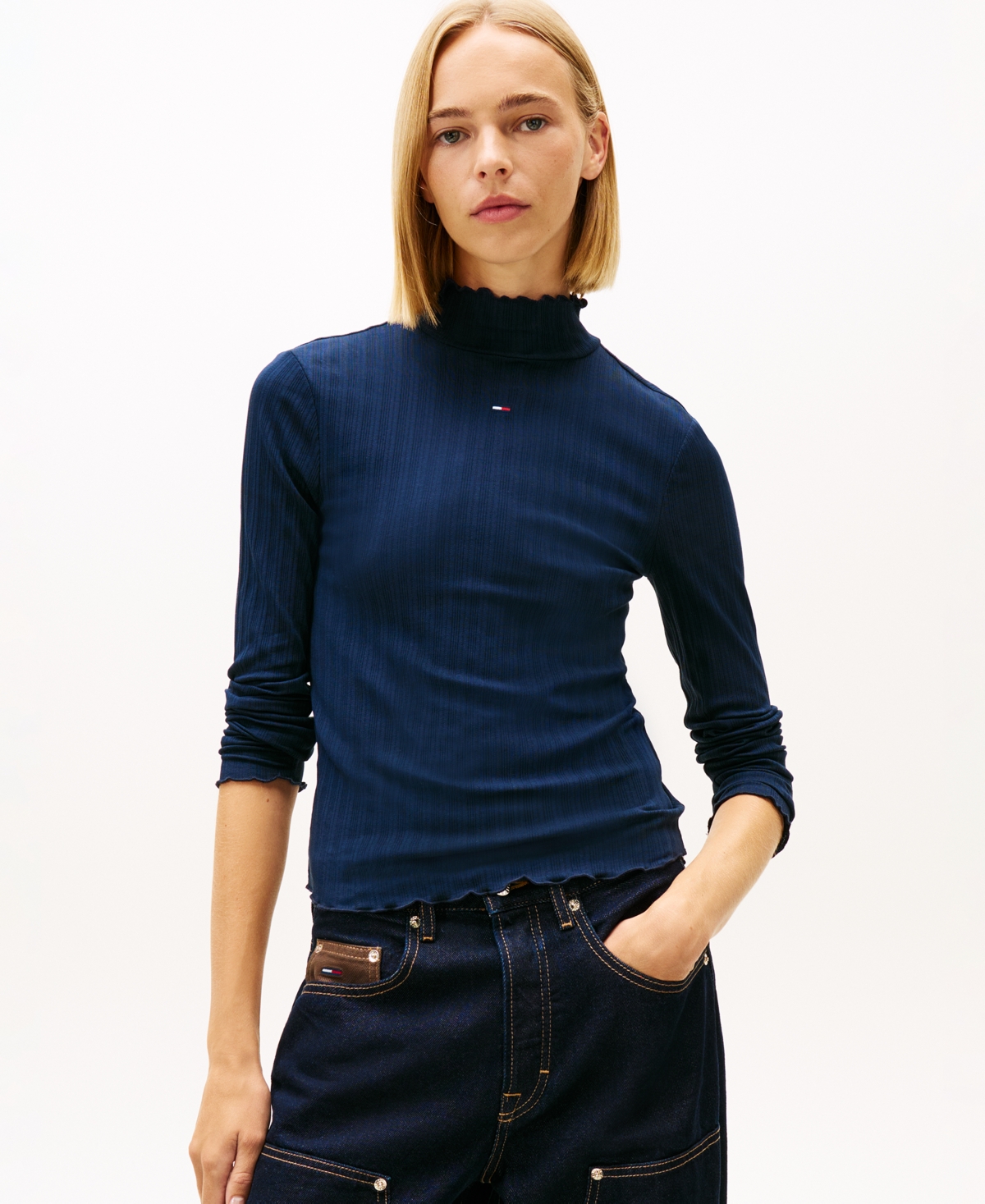 Click here for Tommy Jeans Womens Slim Ribbed Lettuce Edge Mock N... prices