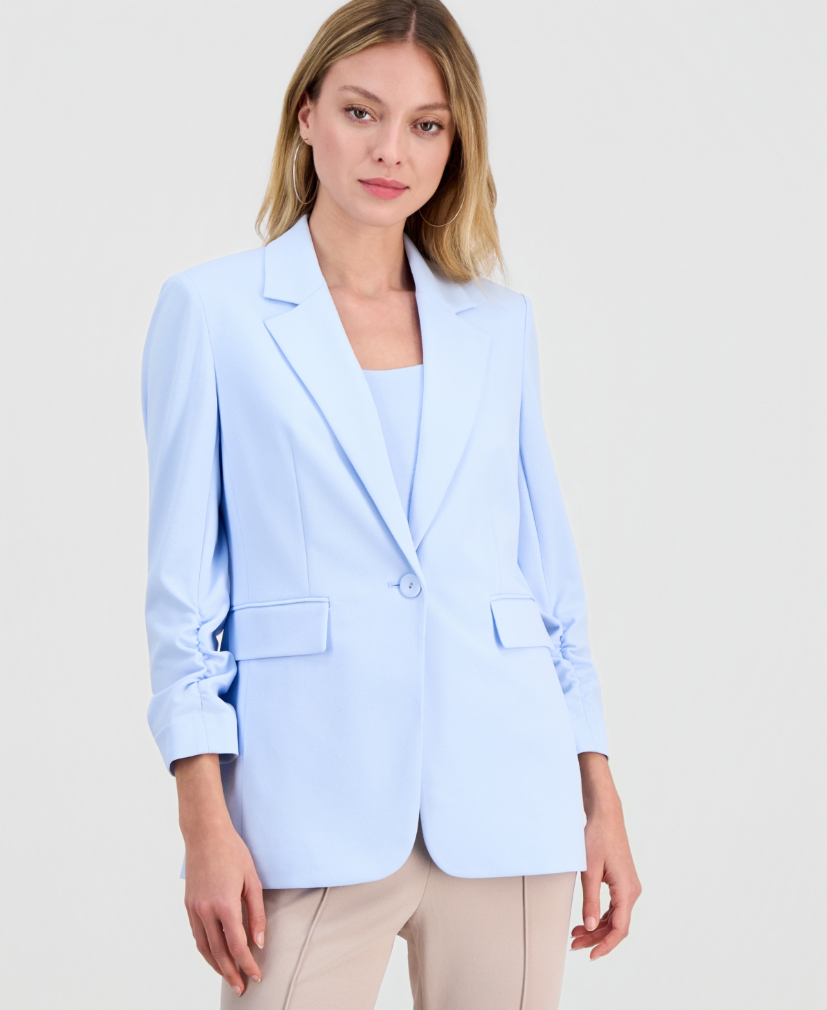 Click here for Bar Iii Womens Crepe One-Button Scrunched-Sleeve J... prices