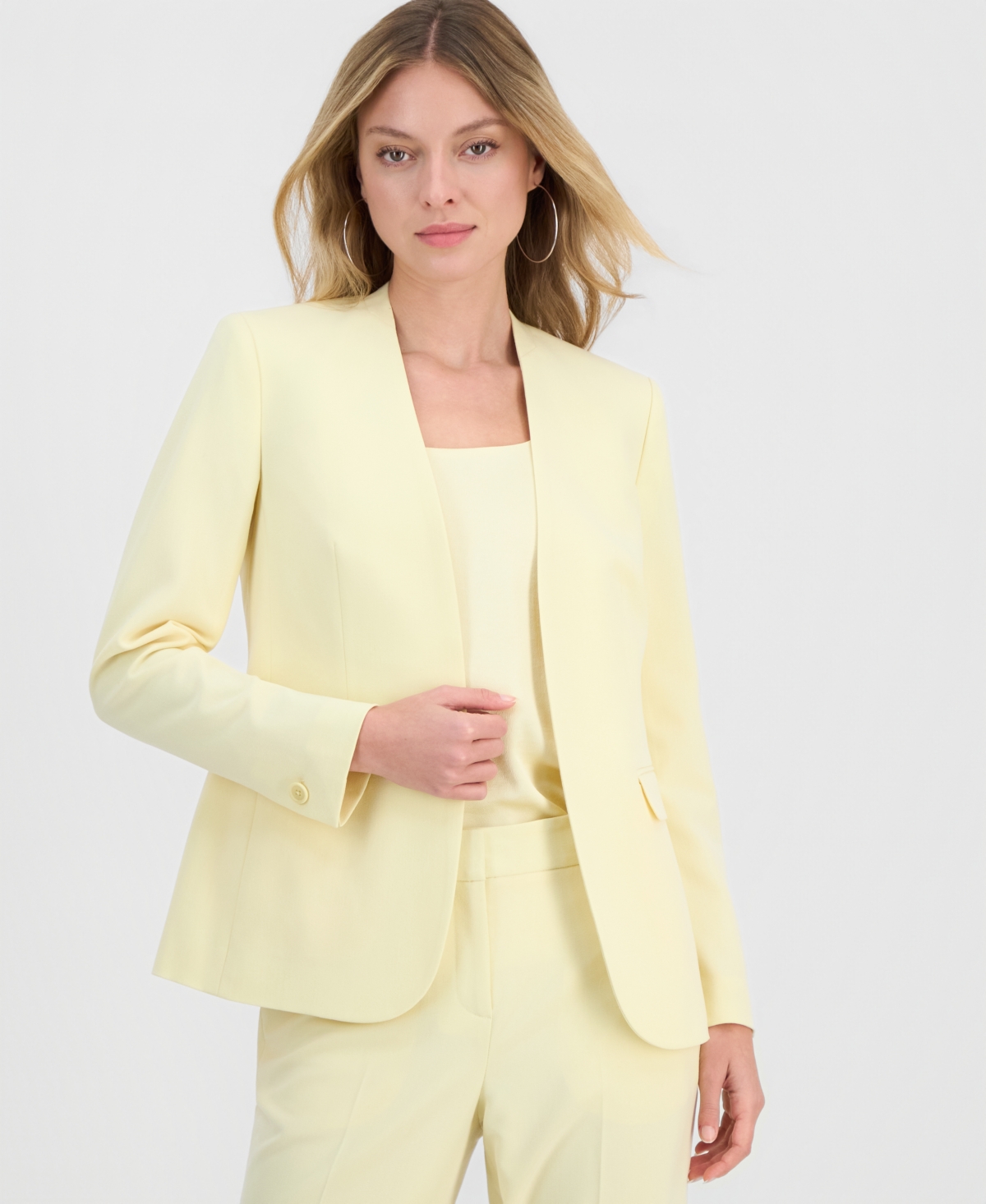 Bar Iii Womens Collarless Open-Front Bi-Stretch Blazer  Created for Macys - Yellow Glow