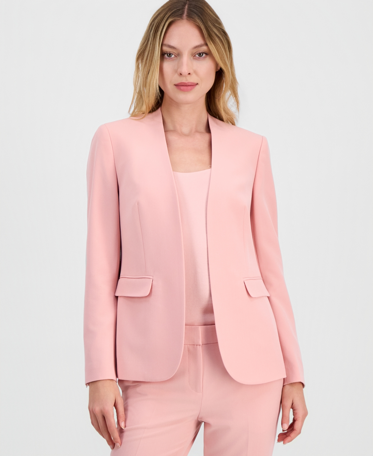 Bar Iii Womens Collarless Open-Front Bi-Stretch Blazer  Created for Macys - Desert Rose