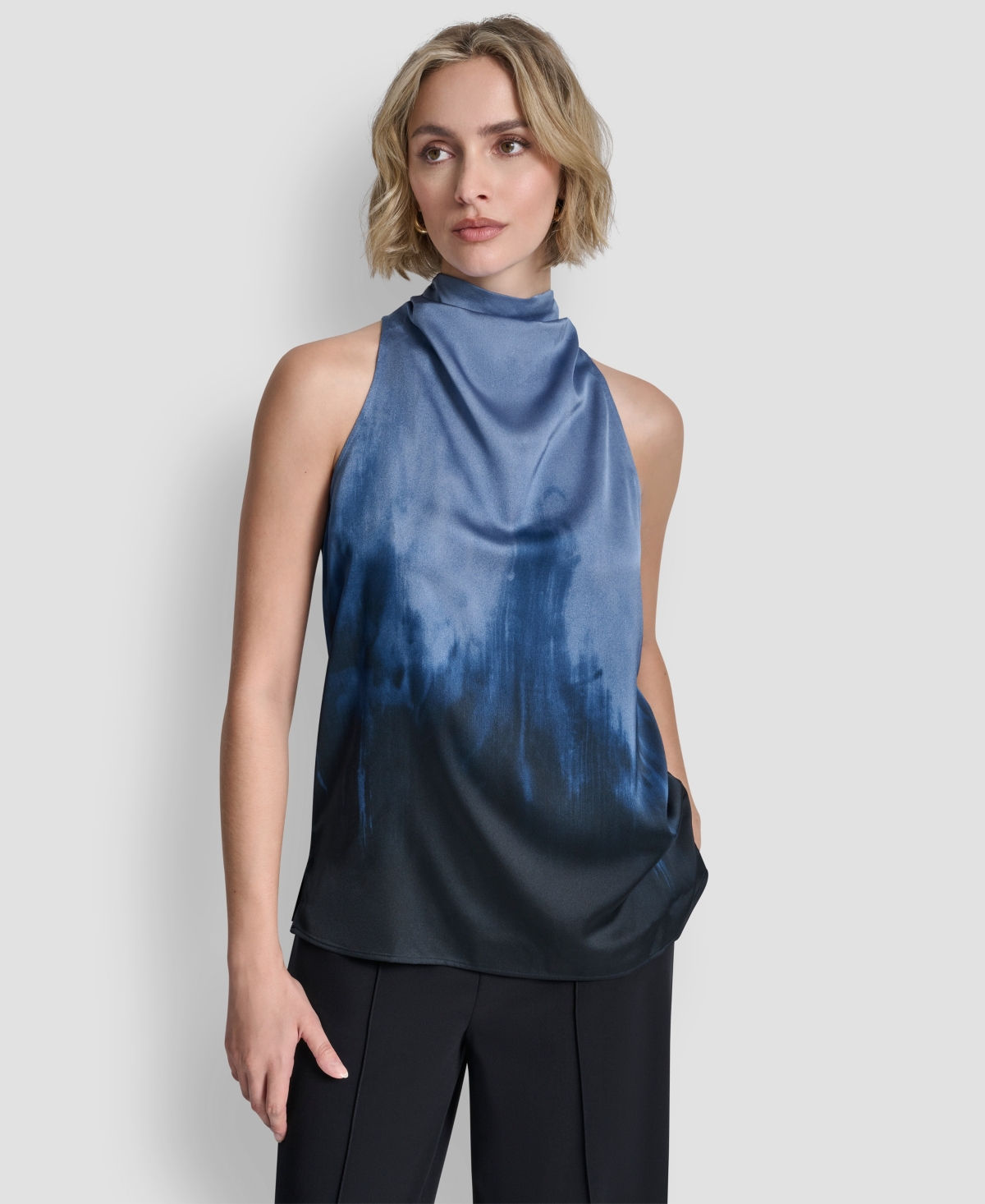 Click here for Dkny Womens Sleeveless Cowl Neck Top - Hudson Blue... prices