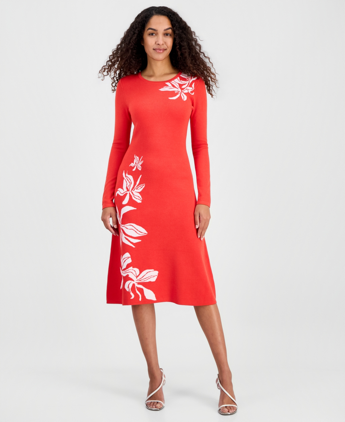 Click here for T Tahari Womens Jacquard Florals Fit & Flare Sweat... prices