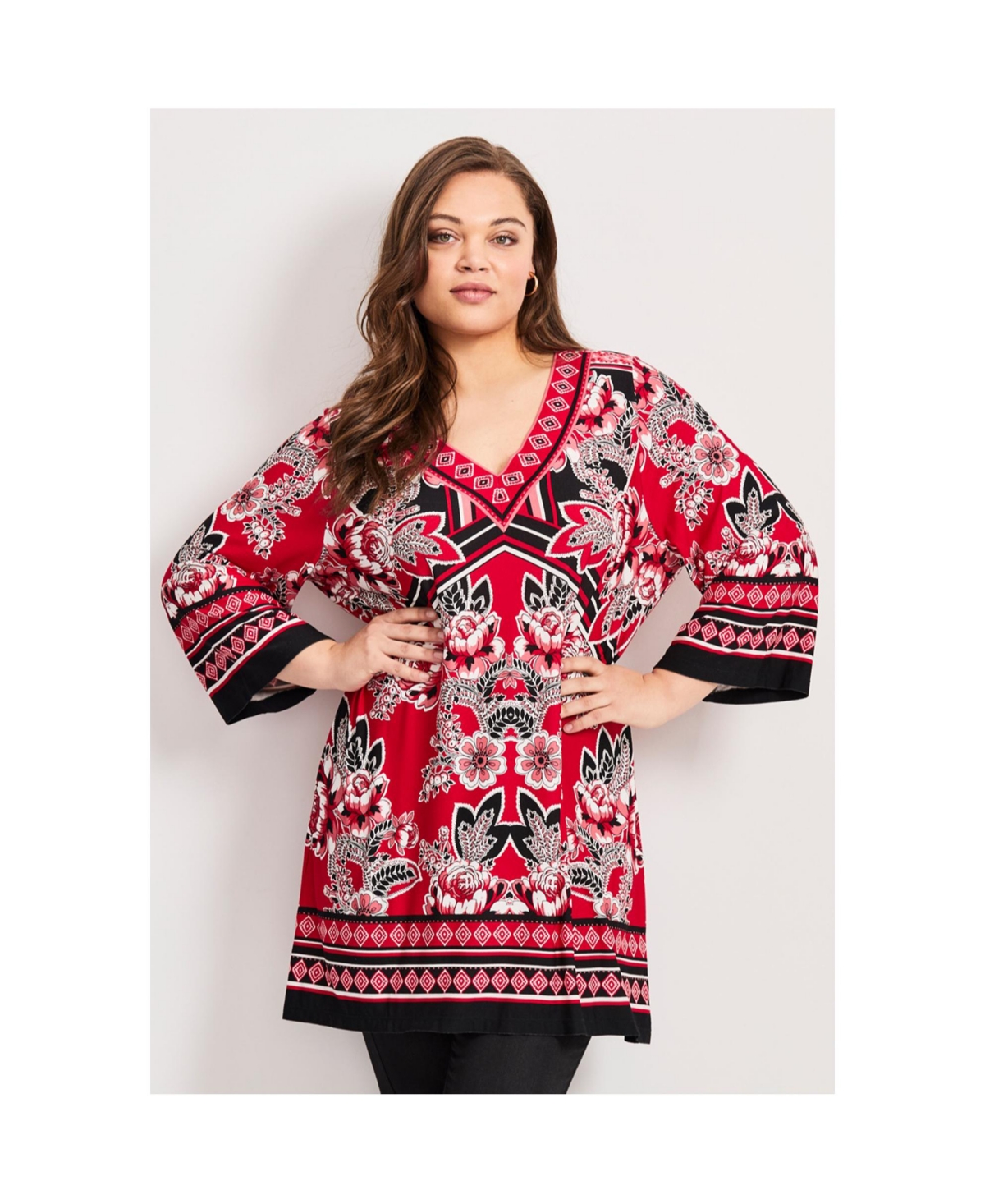 Click here for Avenue Womens Scarf Print Tunic Top - Red scarf pr... prices