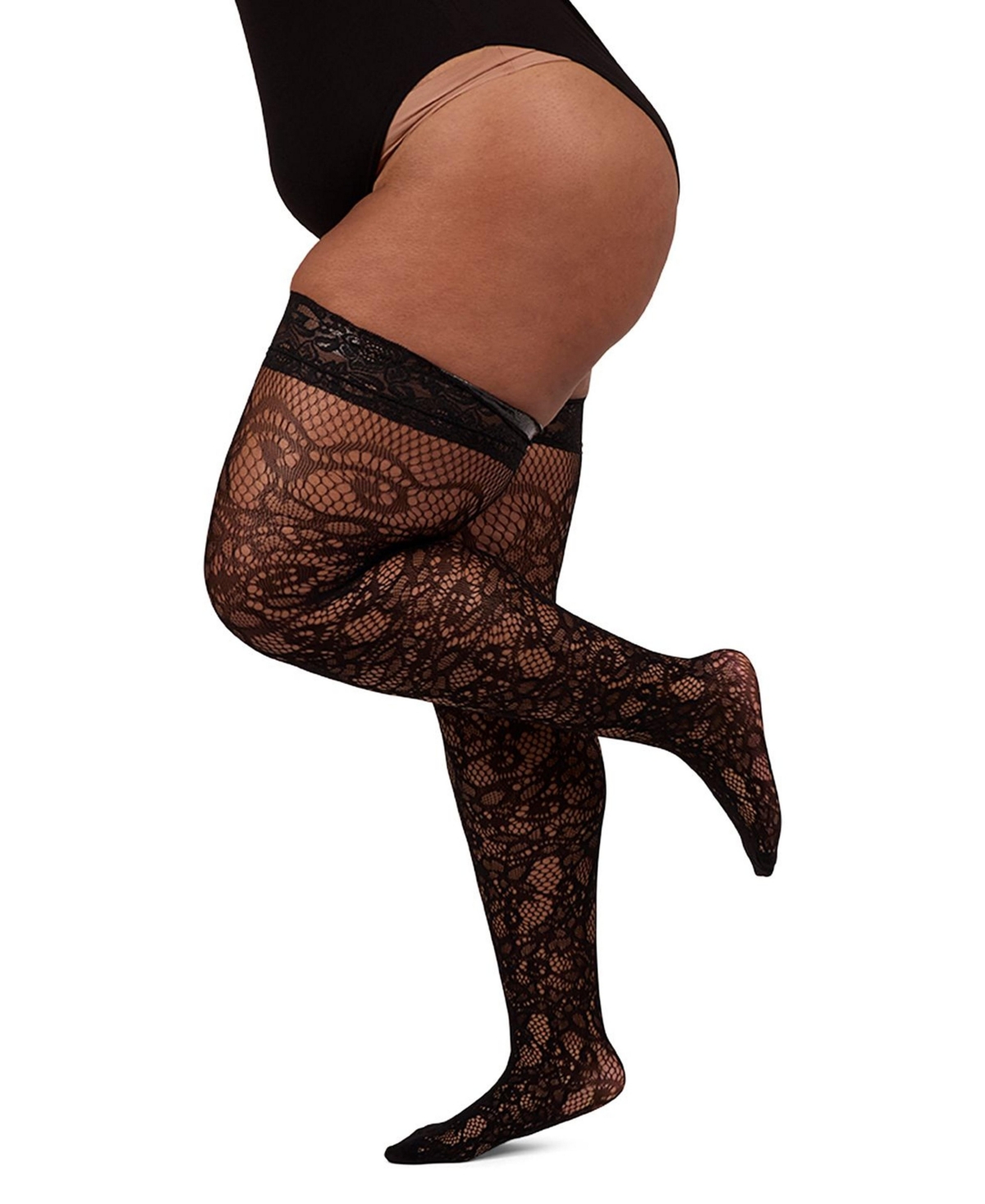 Click here for MeMoi Plus Size Net Swirl-Pattern Thigh High Stock... prices