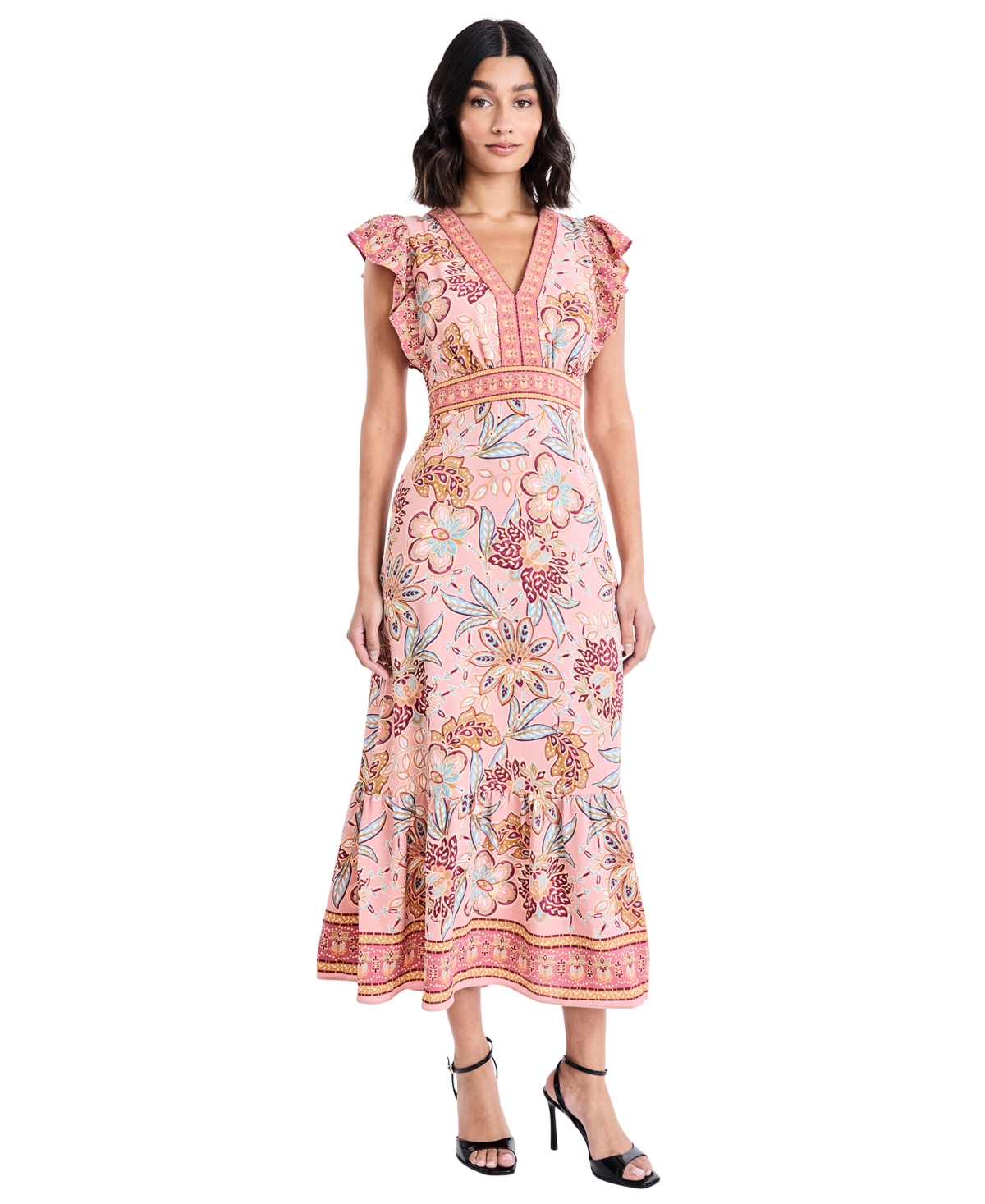 Click here for Donna Morgan Womens V-Neck Flutter Sleeve Dress -... prices