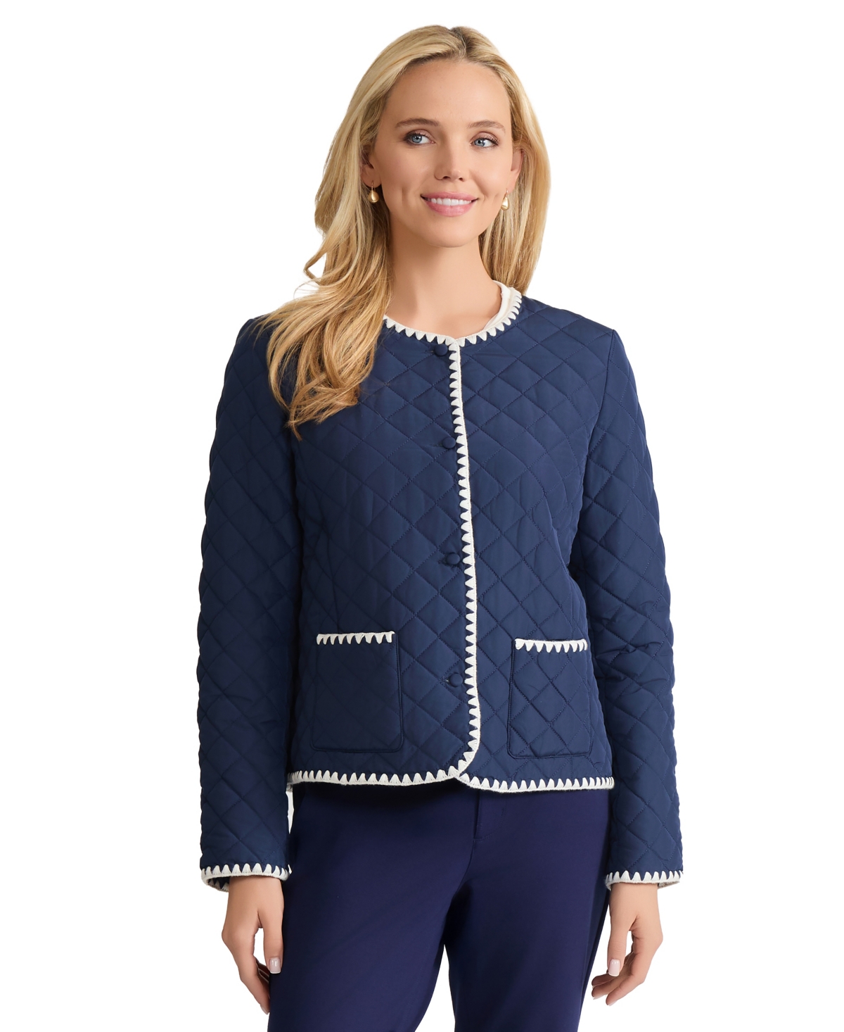 Click here for Jones New York Petite Quilted Long-Sleeve Jacket -... prices