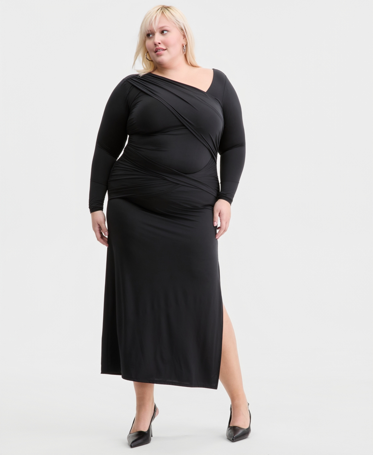 Click here for Bar Iii Trendy Plus Size Asymmetrical-Neck Midi Dr... prices