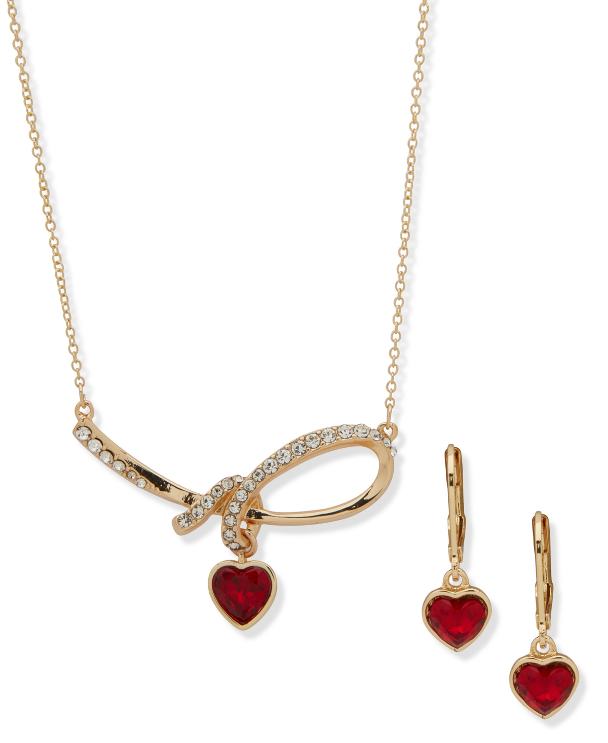 Click here for Anne Klein 2-Piece Multi-Stone Heart Knot Pendant... prices