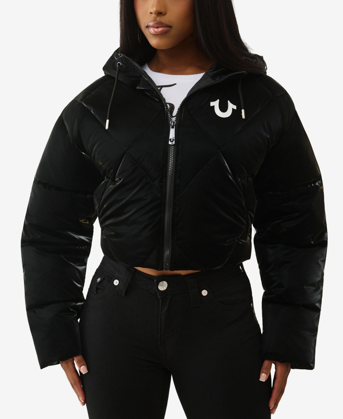 Click here for True Religion Womens High Shine Foil Hooded Puffer... prices