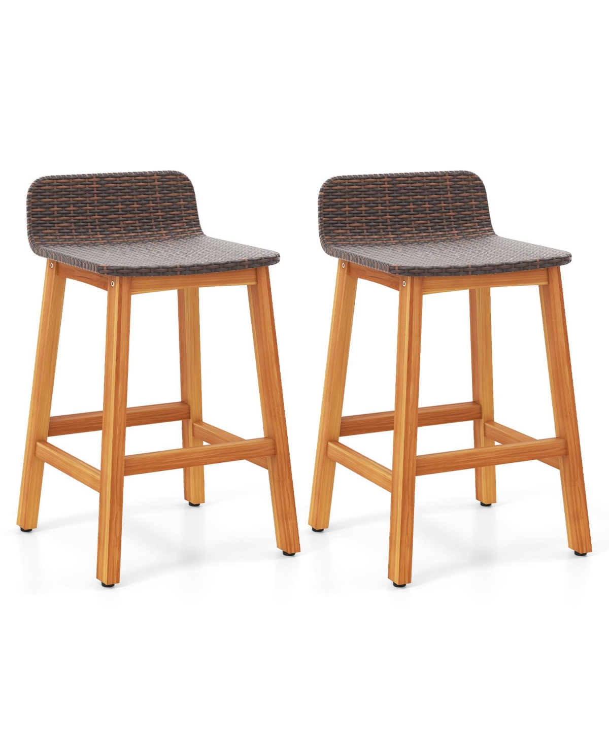 Click here for Gymax Solid Acacia Wood Bar Stools Set of 2 Rattan... prices