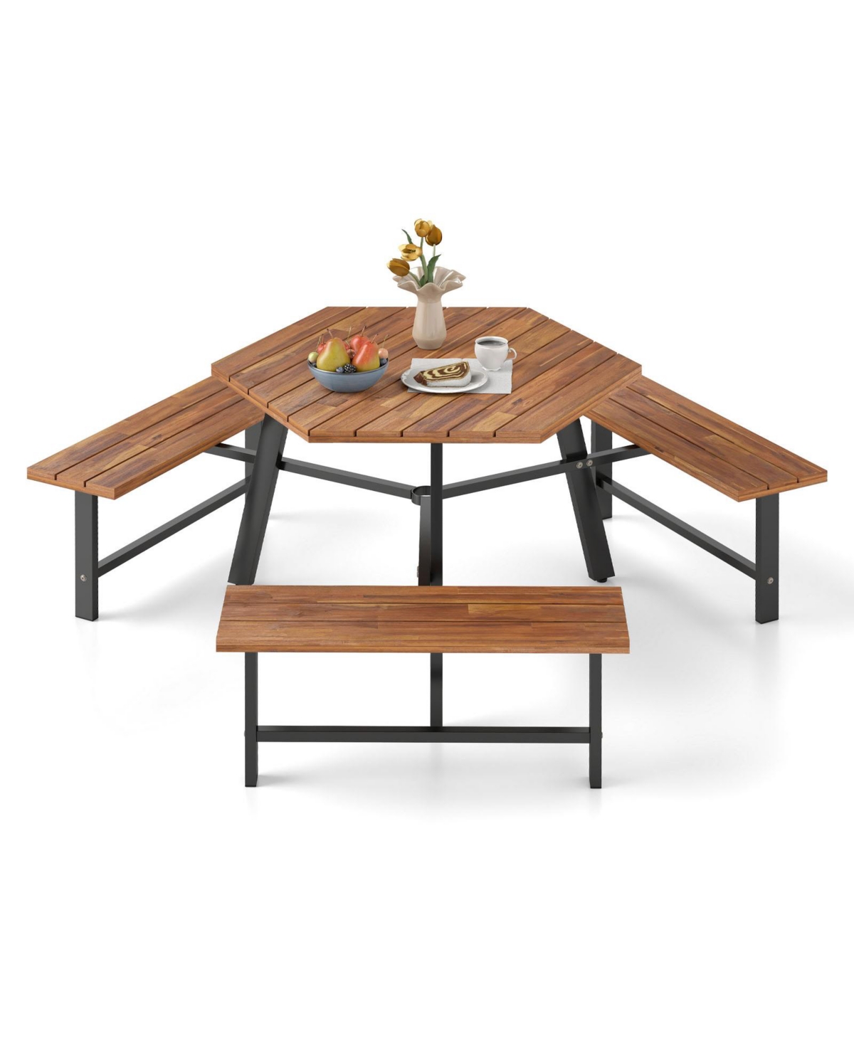 Click here for Gymax 6 Person Acacia Wood Picnic Table Bench Set... prices