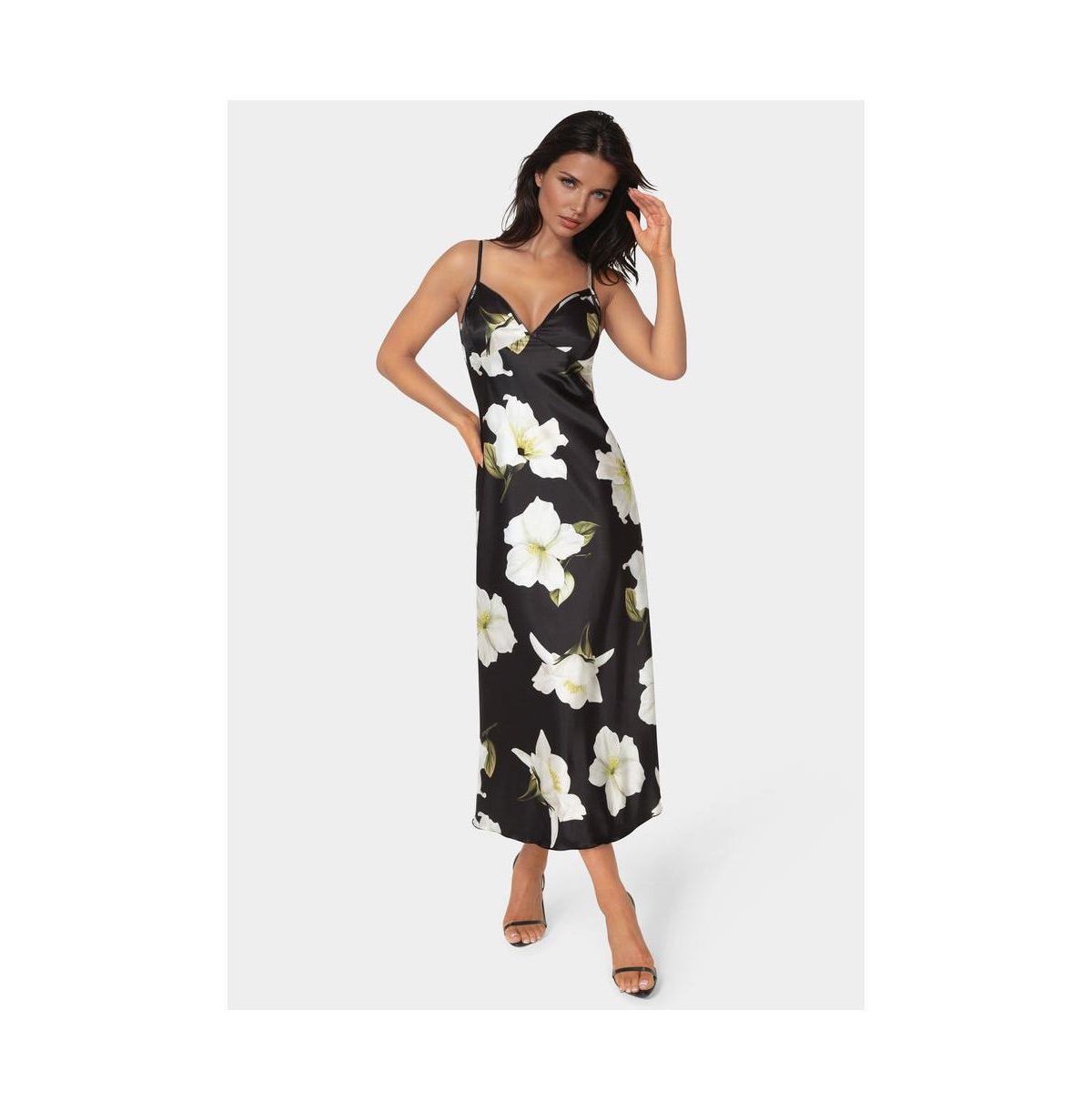 Click here for Bebe Womens Printed Satin V-Neck Maxi Dress - Blac... prices