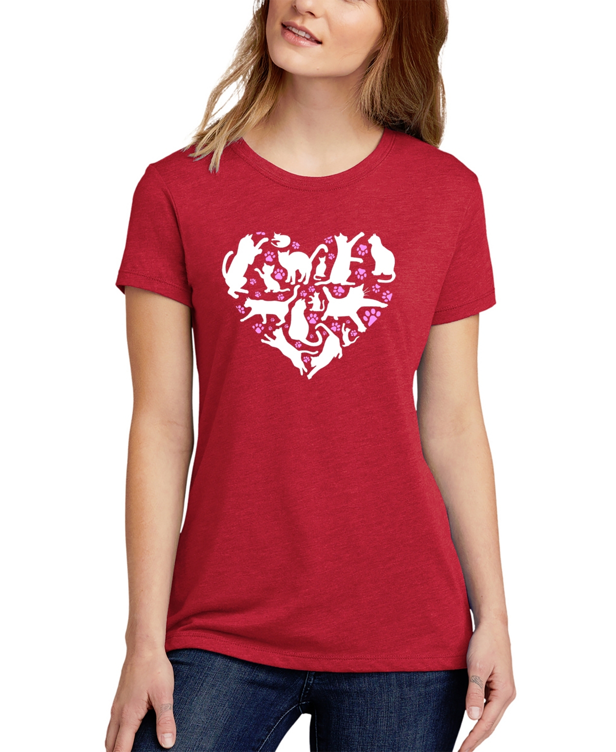 Click here for La Pop Art Womens Cat Heart Crew Neck T-Shirt - Re... prices