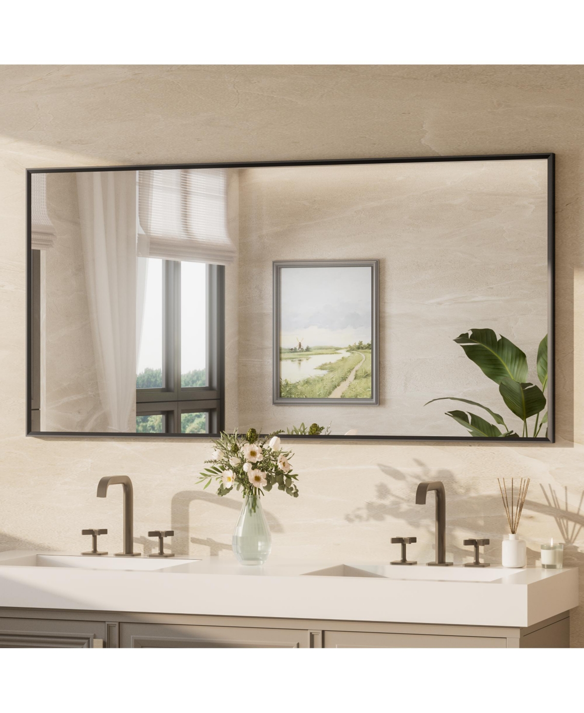 Click here for Keonjinn Inch Brushed Black Bathroom Vanity Mirror... prices