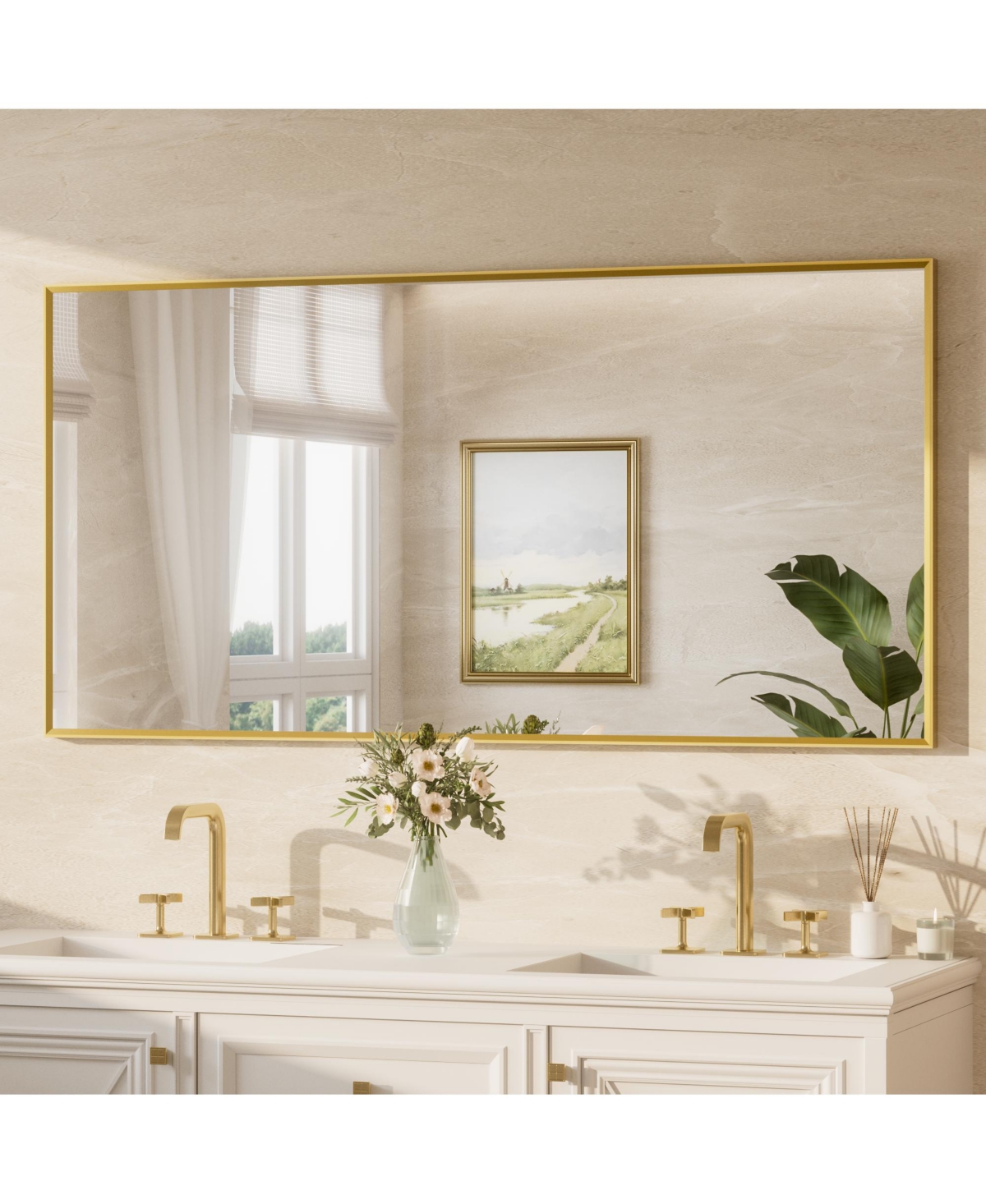 Click here for Keonjinn 60x30 Inch Brushed Gold Bathroom Vanity M... prices